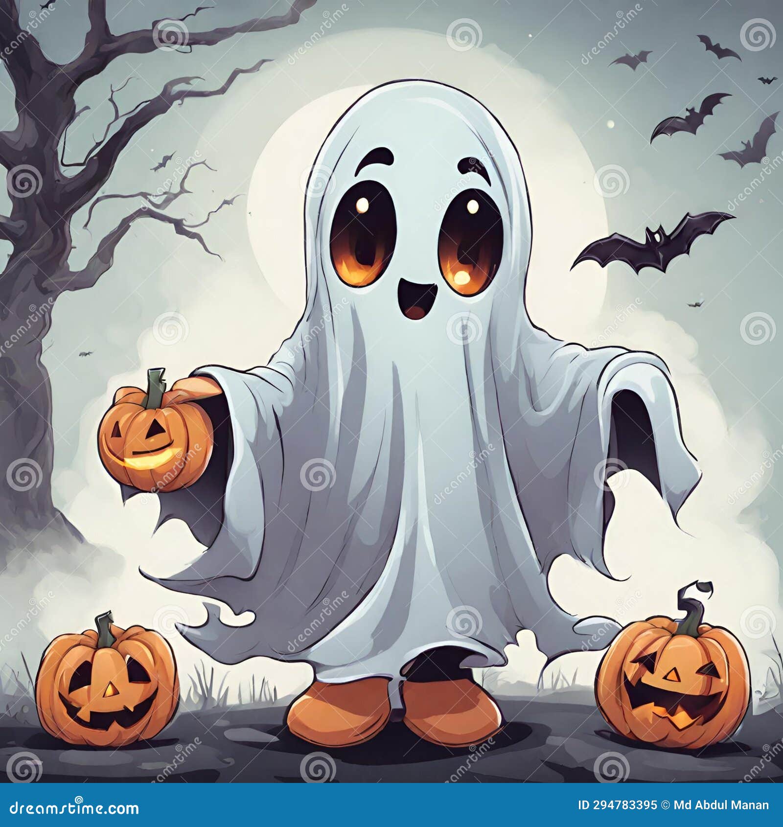 Frightfully Cute Specter Ghostly Sticker Design Stock Illustration ...
