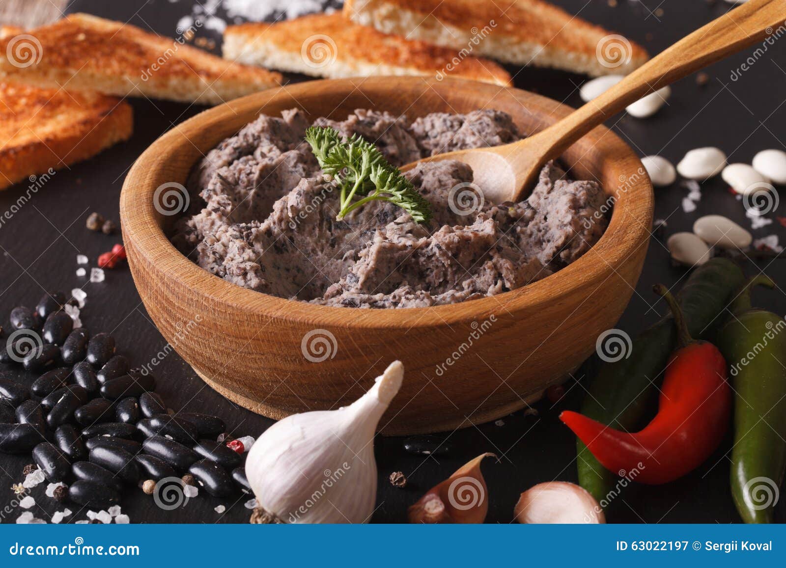 Frijoles Refritos with Ingredients Close-up. Horizontal Stock Image ...