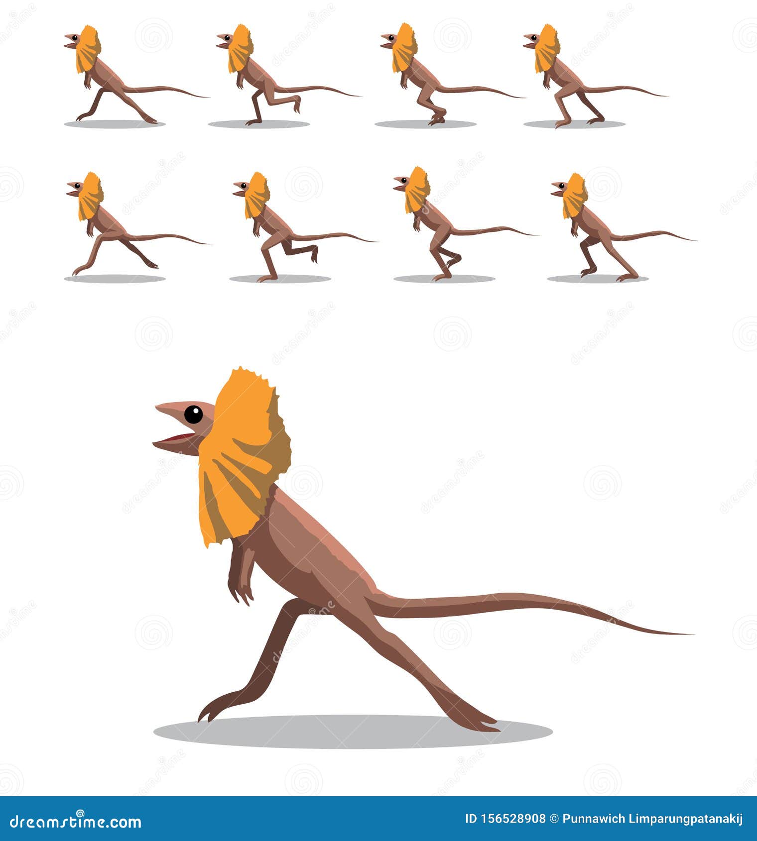 Frilled Lizard Running Animation Sequence Cartoon Vector Illustration ...