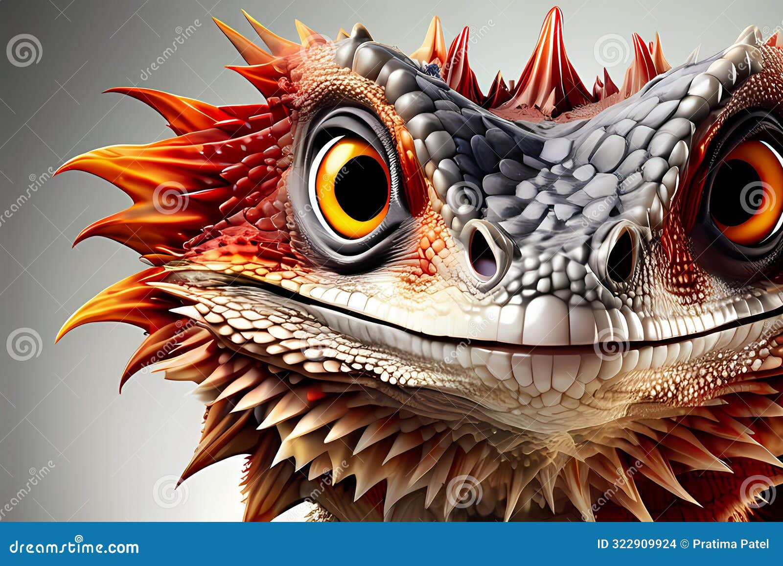 Frilled Neck Lizard Cartoon with Smiling Face Isolated in White ...