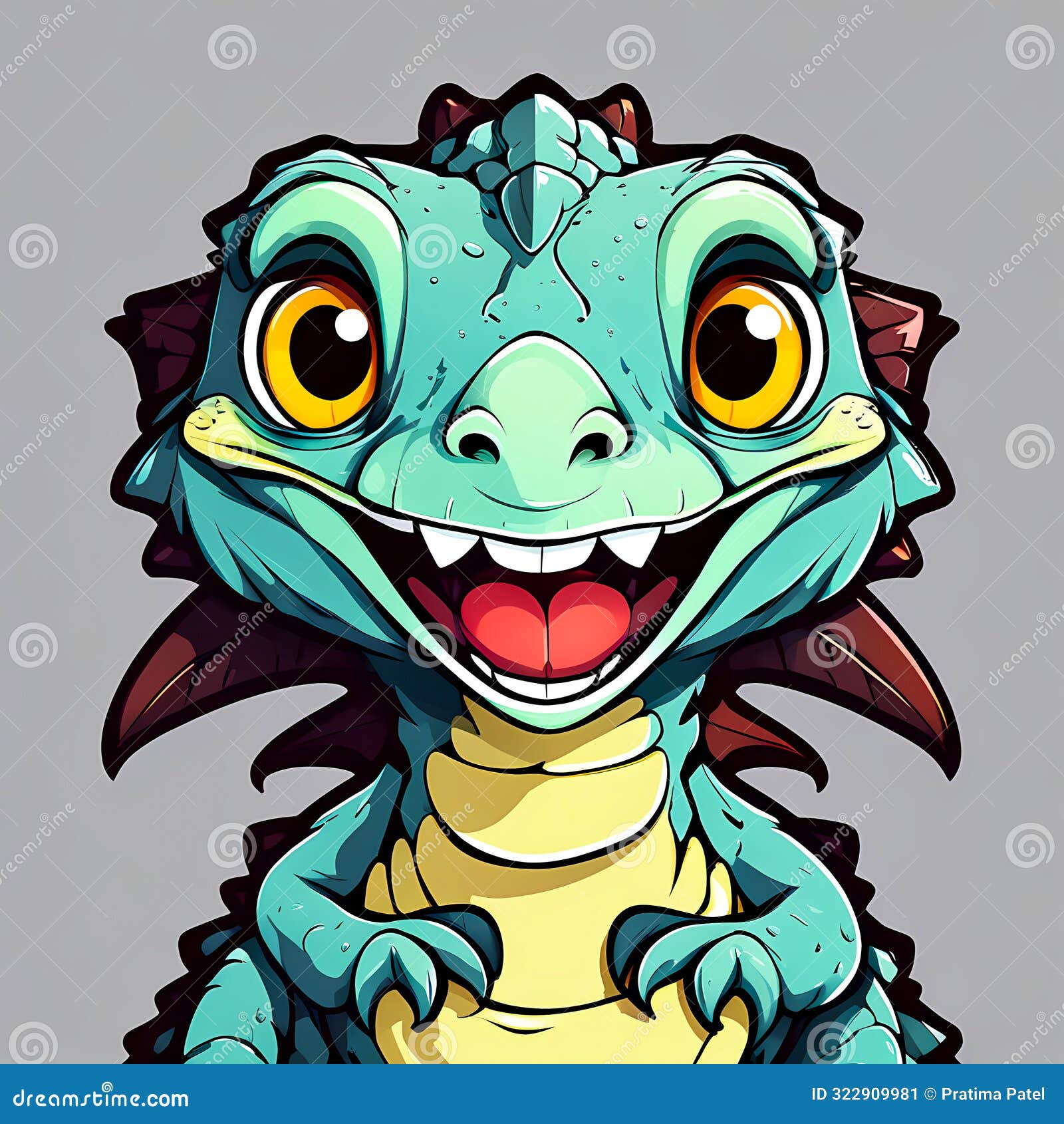 Frilled Neck Lizard Cartoon with Smiling Face Isolated in White ...