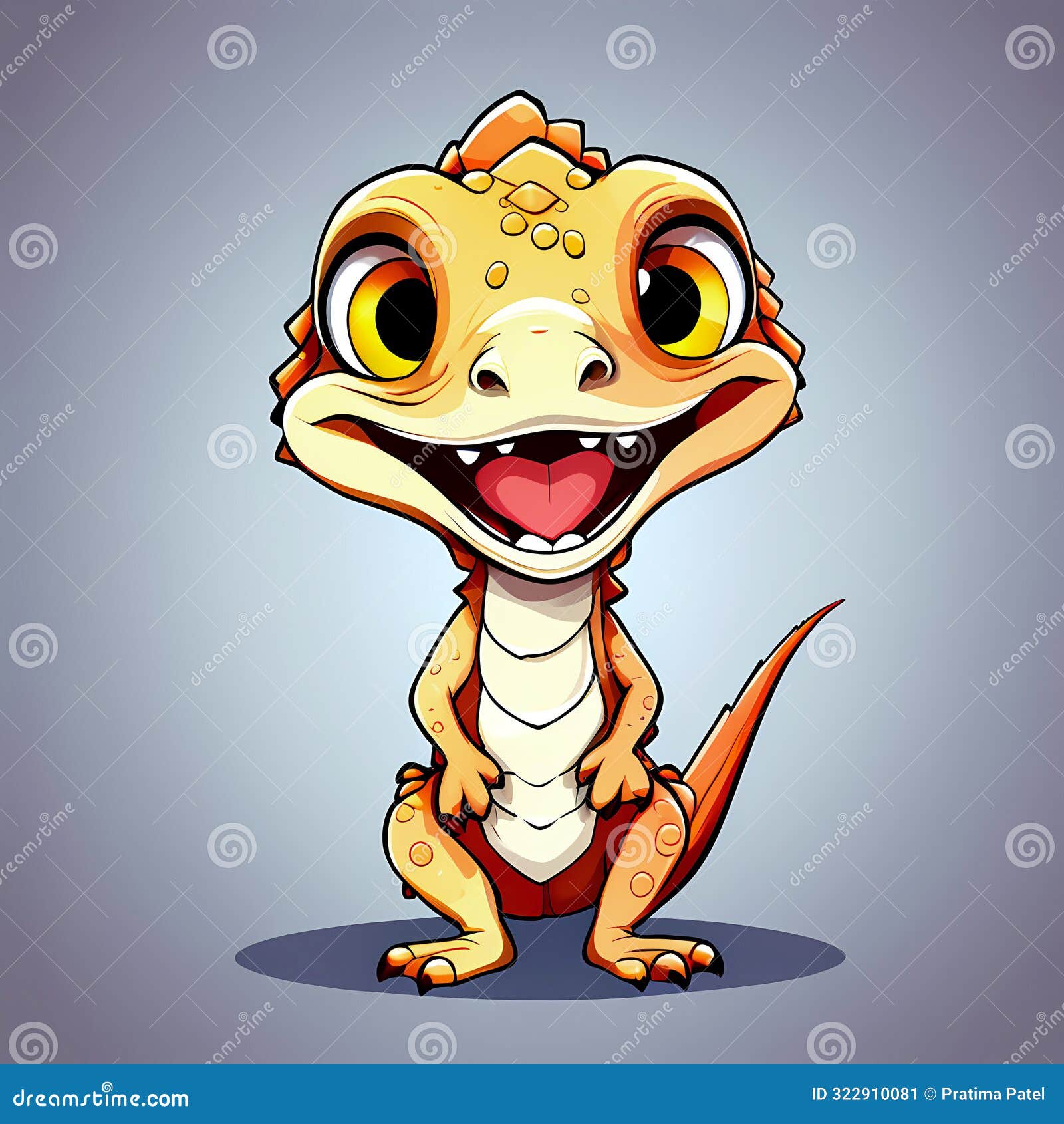 Frilled Neck Lizard Cartoon with Smiling Face Isolated in White ...
