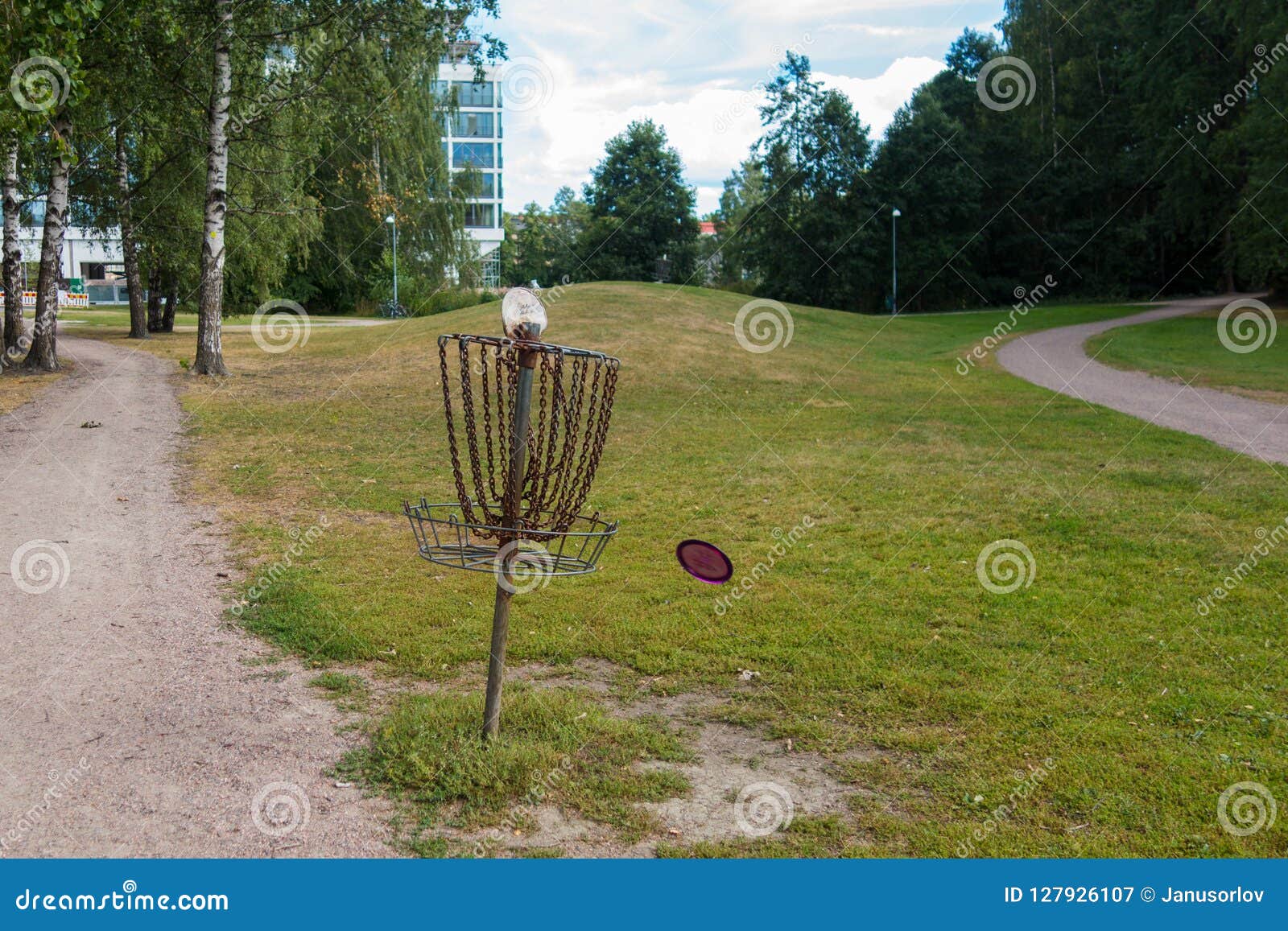Frisbee Disc Flying in the Air To the Target Stock Image - Image of ...