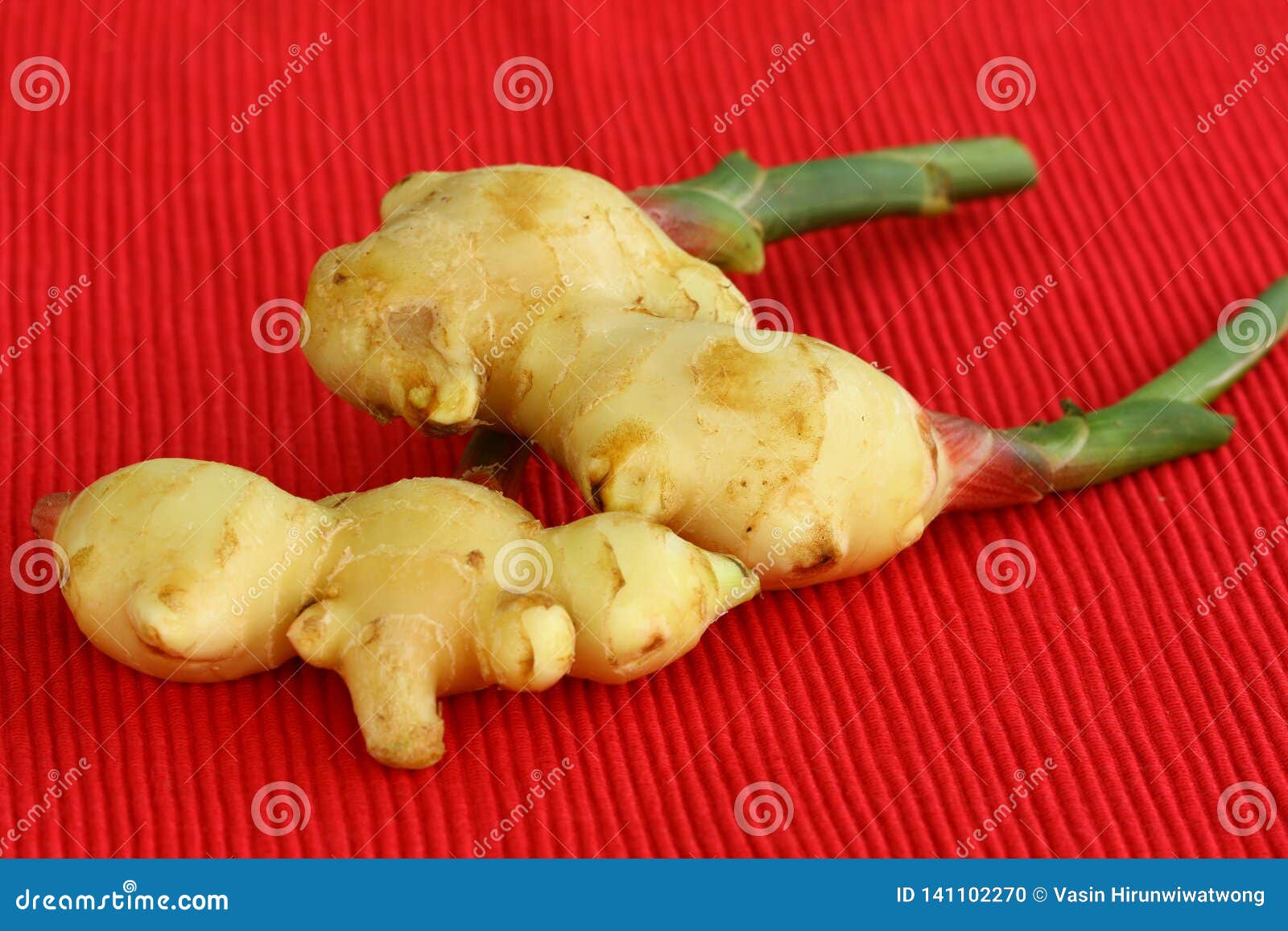 Frischer Ingwer Auf Rotem Hintergrund Stockfoto - Bild von kraut ...