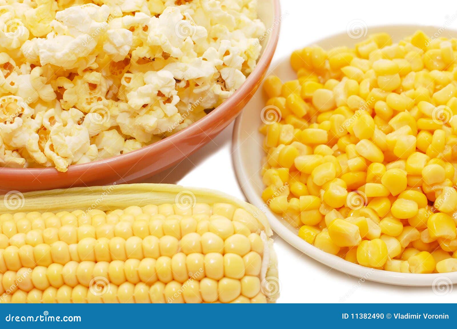 Frischer Mais, Konservierter Mais Und Popcorn Stockfoto - Bild von ...