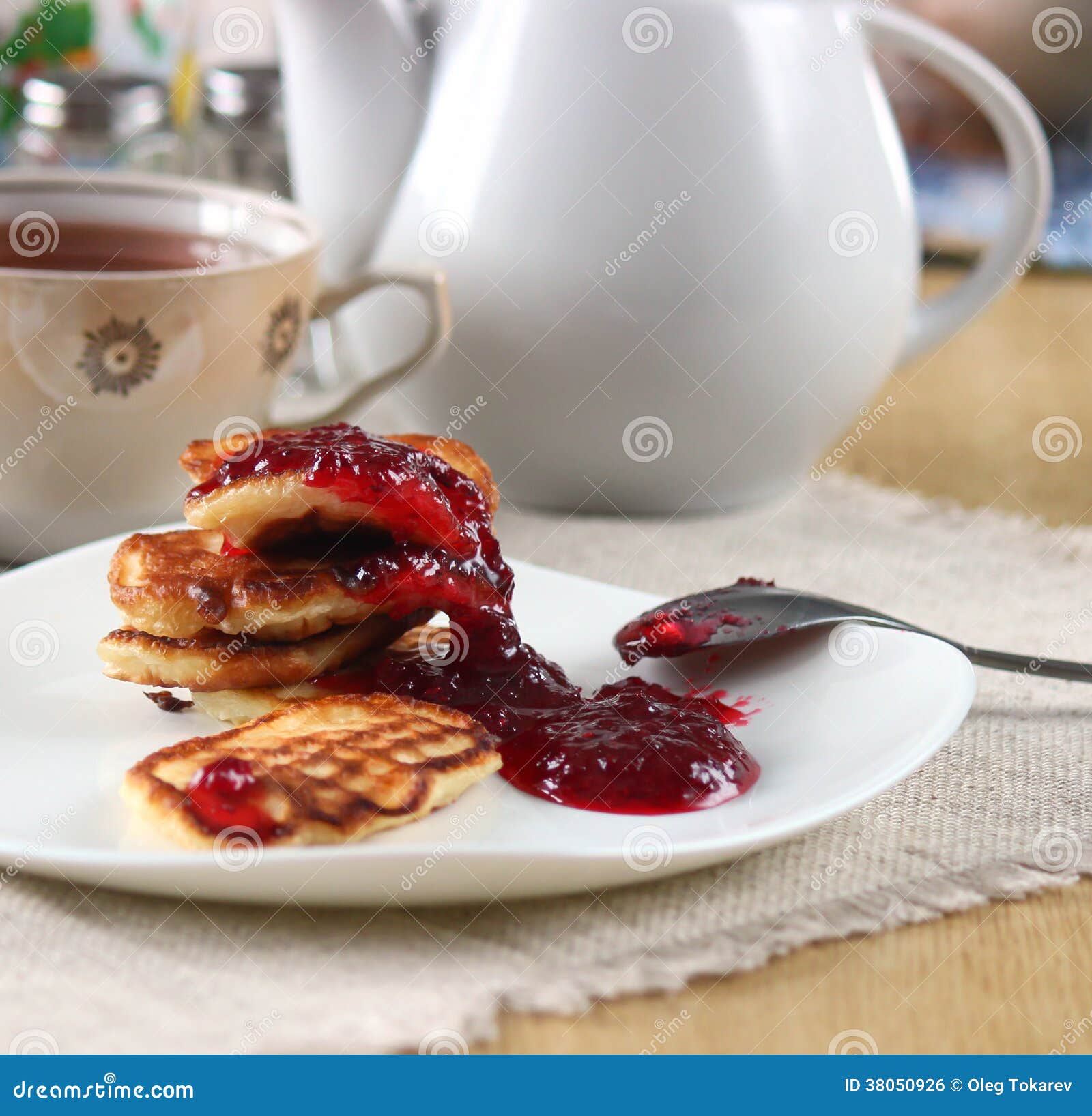Fritters with jam stock photo. Image of berry, lunch - 38050926