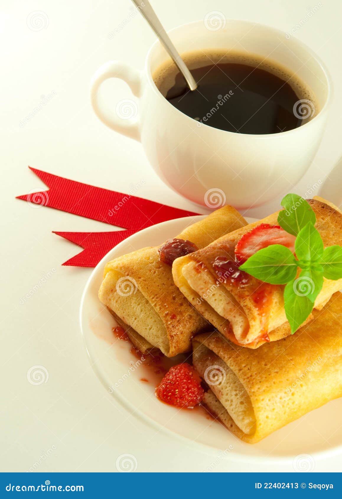 Fritters with Ribbon and a Cup of Coffee Stock Image - Image of dish ...