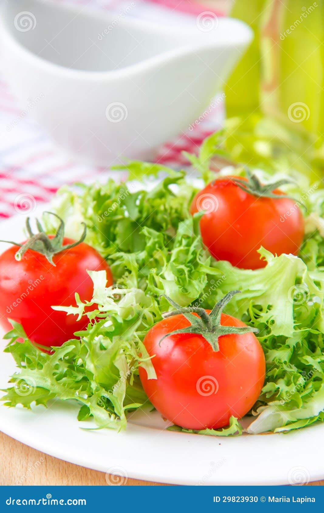 Frizzy Crisp Lettuce with Cherry Tomatoes Stock Photo - Image of salad ...