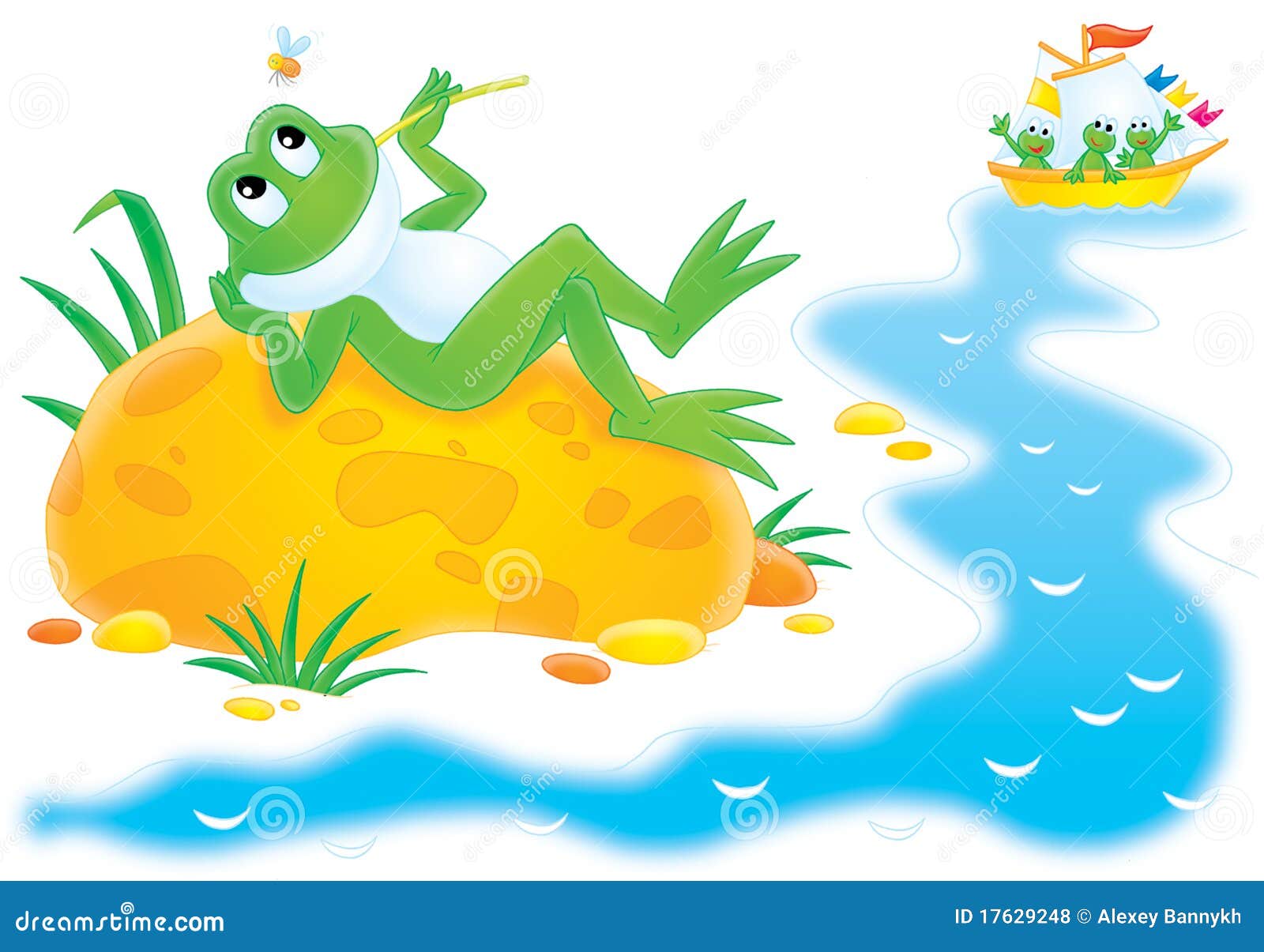Frog Laying Down Preaching Flat Cartoon Green Friendly Reptile Animal ...