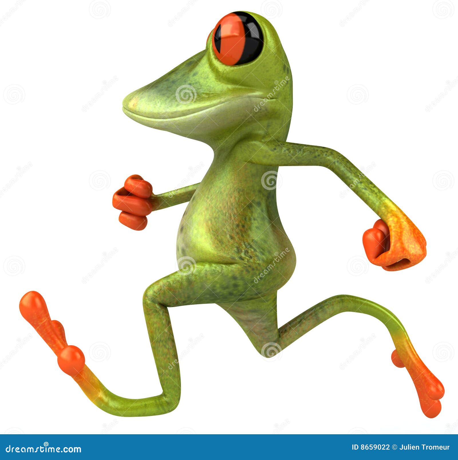 Frog Running Away Turning Its Back Flat Cartoon Green Friendly Reptile ...