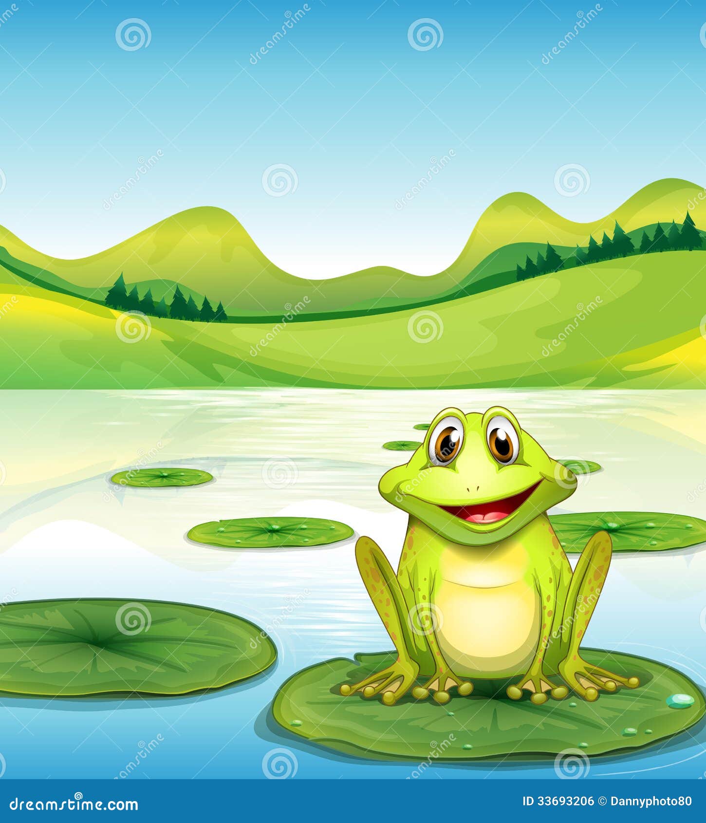 A Frog Above the Waterlily in the Pond Stock Illustration ...