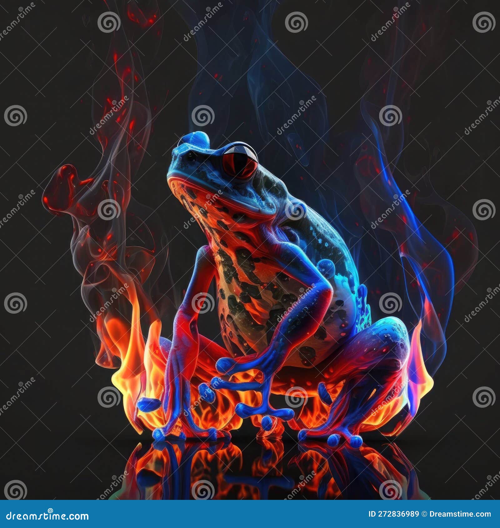 Frog in Angry Red and Blue Flame. Ai Generated Stock Illustration ...