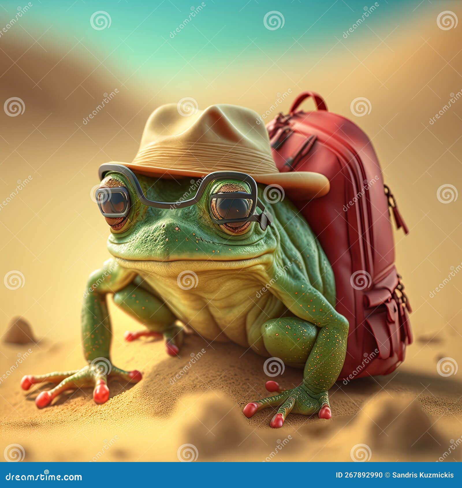Frog with Backpack, Hat and Glasses. Generative AI Stock Illustration ...