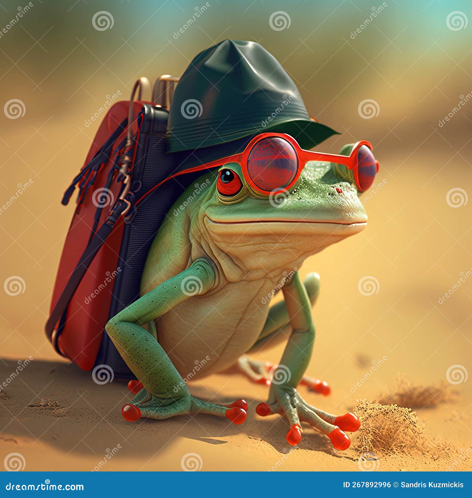 Frog with Backpack, Hat and Glasses. Generative AI Stock Illustration ...