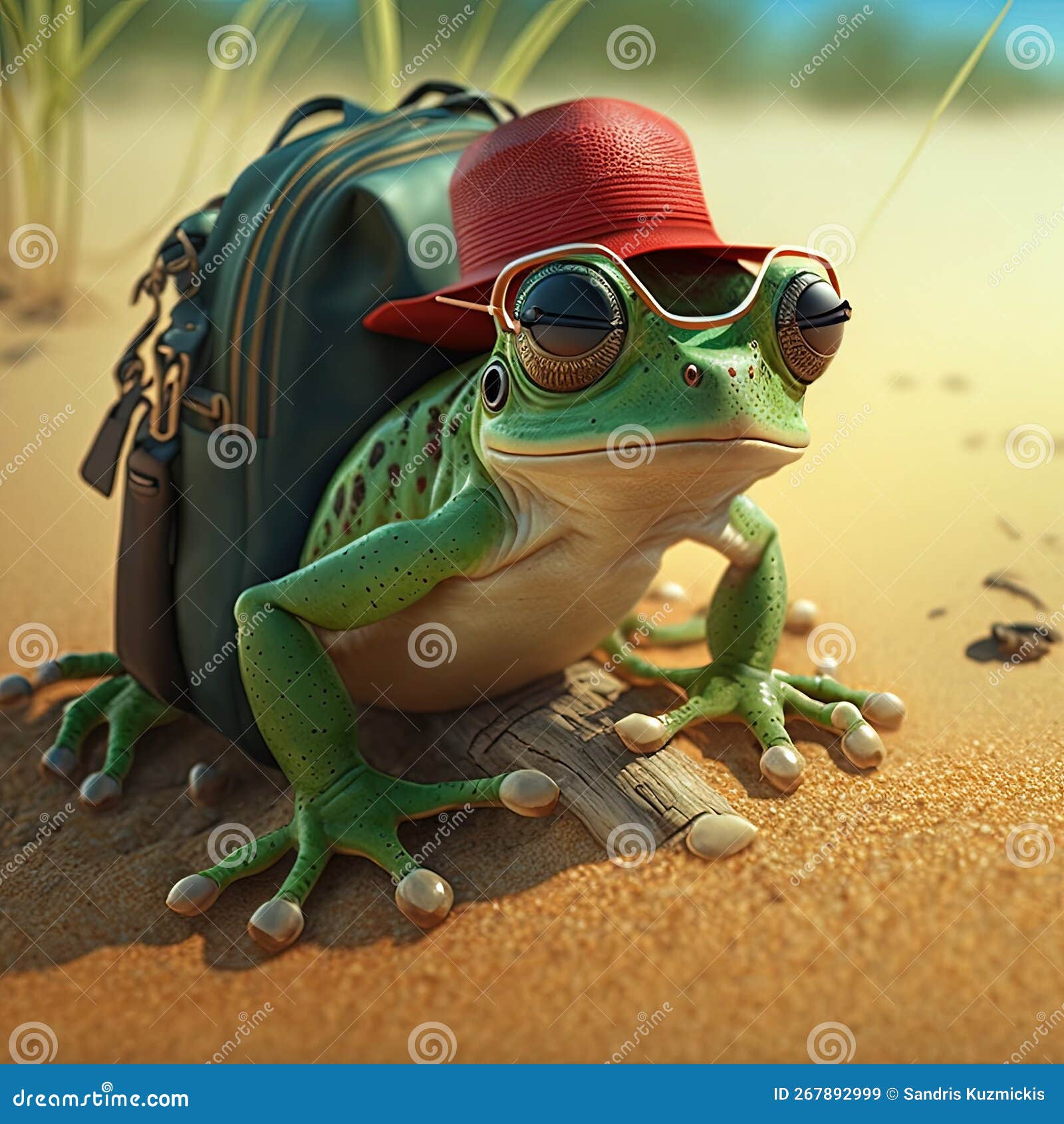 Frog with Backpack, Hat and Glasses. Generative AI Stock Illustration ...