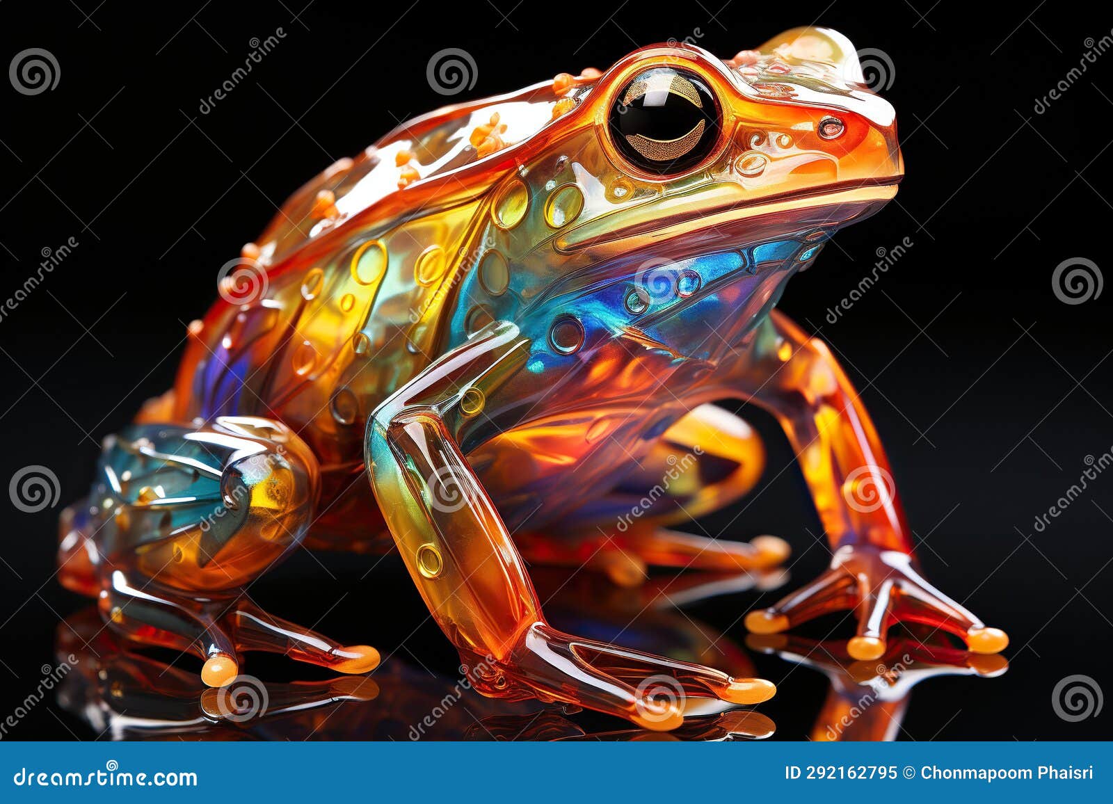 Frog on a Black Background with Reflection. 3d Illustration Stock ...