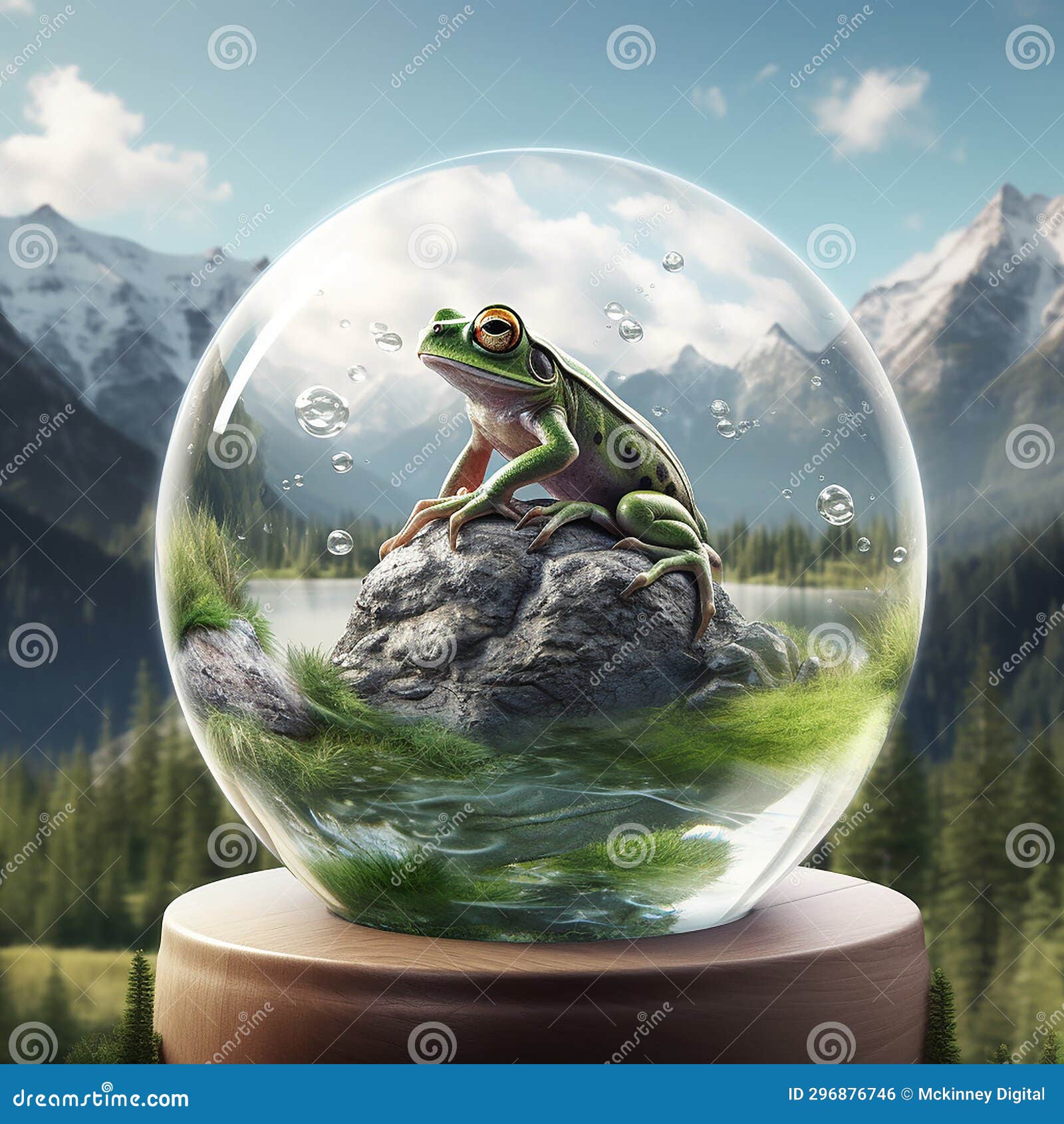 Frog in a Bowl with Landscape Around it. Stock Illustration ...