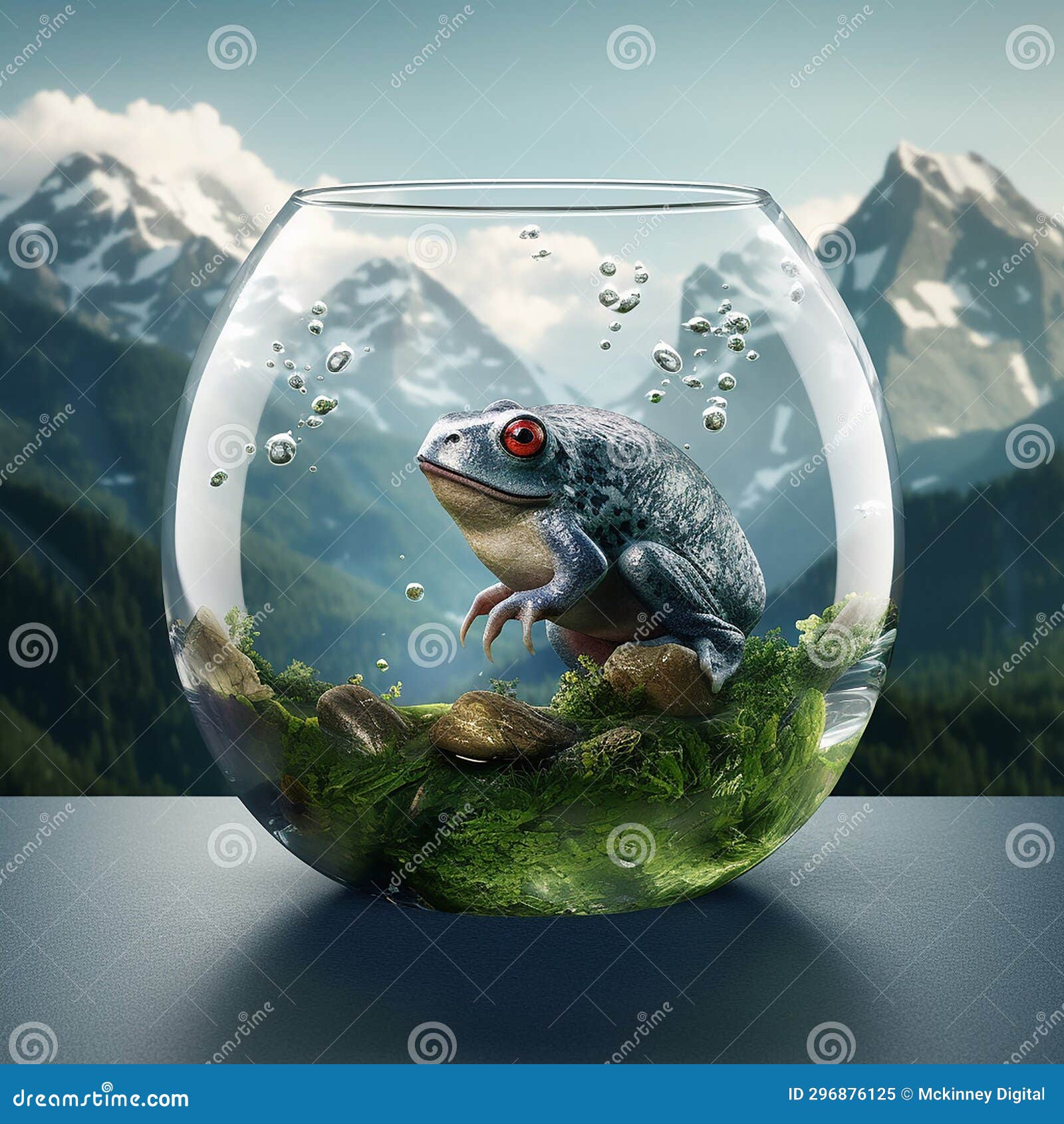 Frog in a Bowl with Landscape Around it. Stock Illustration ...