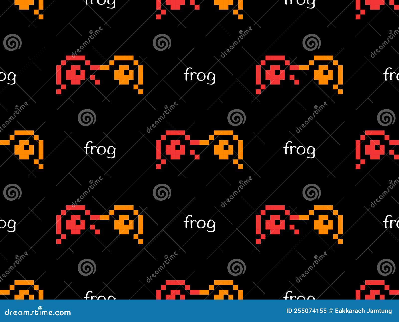 Frog Seamless Pattern on Black Background. Pixel Style Stock Vector ...