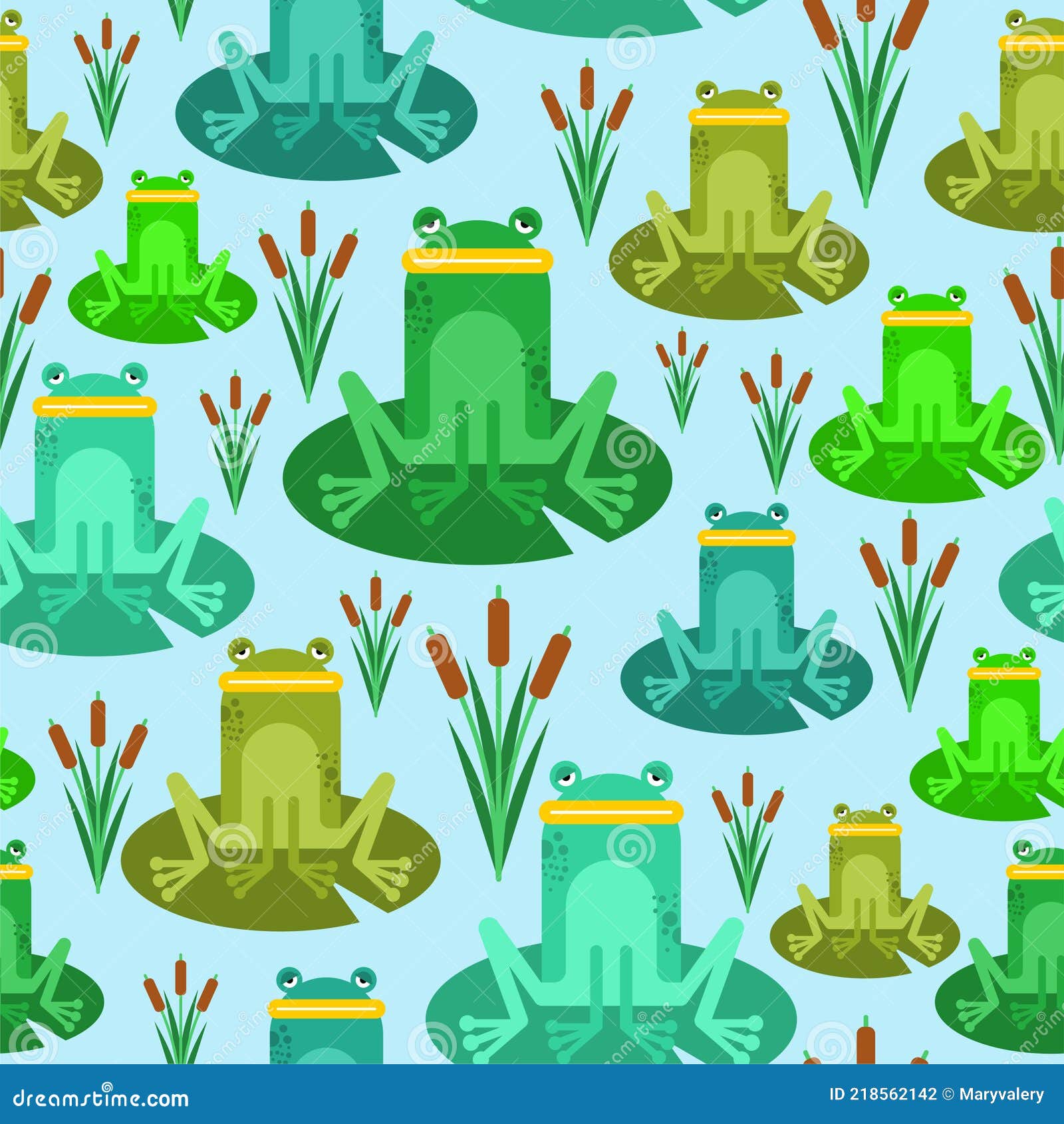 Frog Cartoon Pattern Seamless. Frog Sitting on Lily Background Stock ...