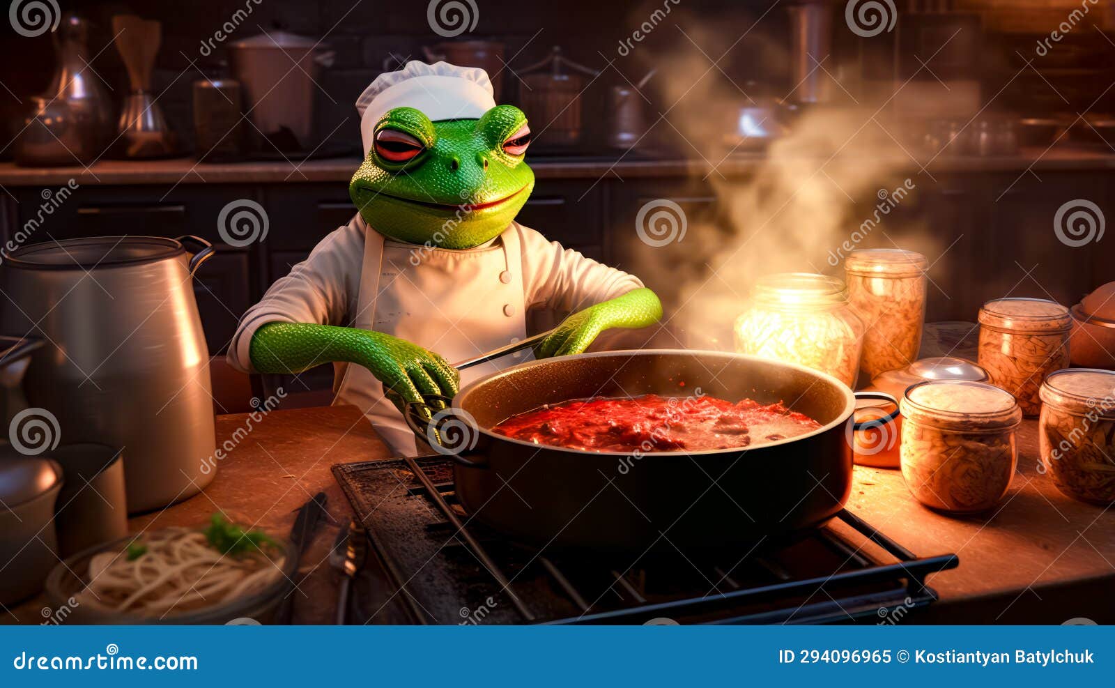 Frog in Chef& X27;s Hat Cooking Dish on Stove. Generative AI Stock ...