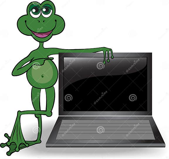 Frog with a computer stock vector. Illustration of finger - 19232565
