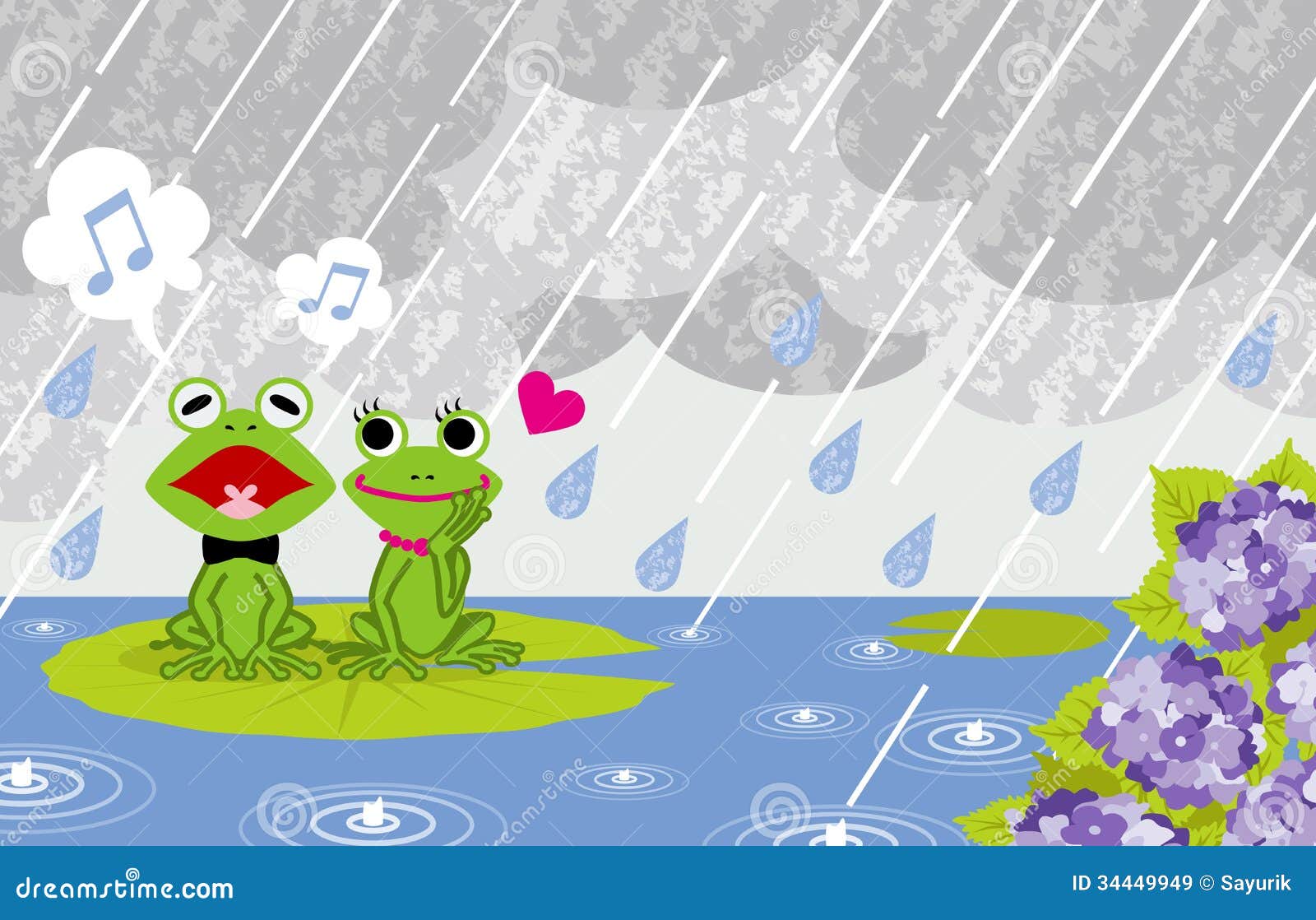 Frog couple in rainy Pond stock vector. Illustration of cloudy - 34449949