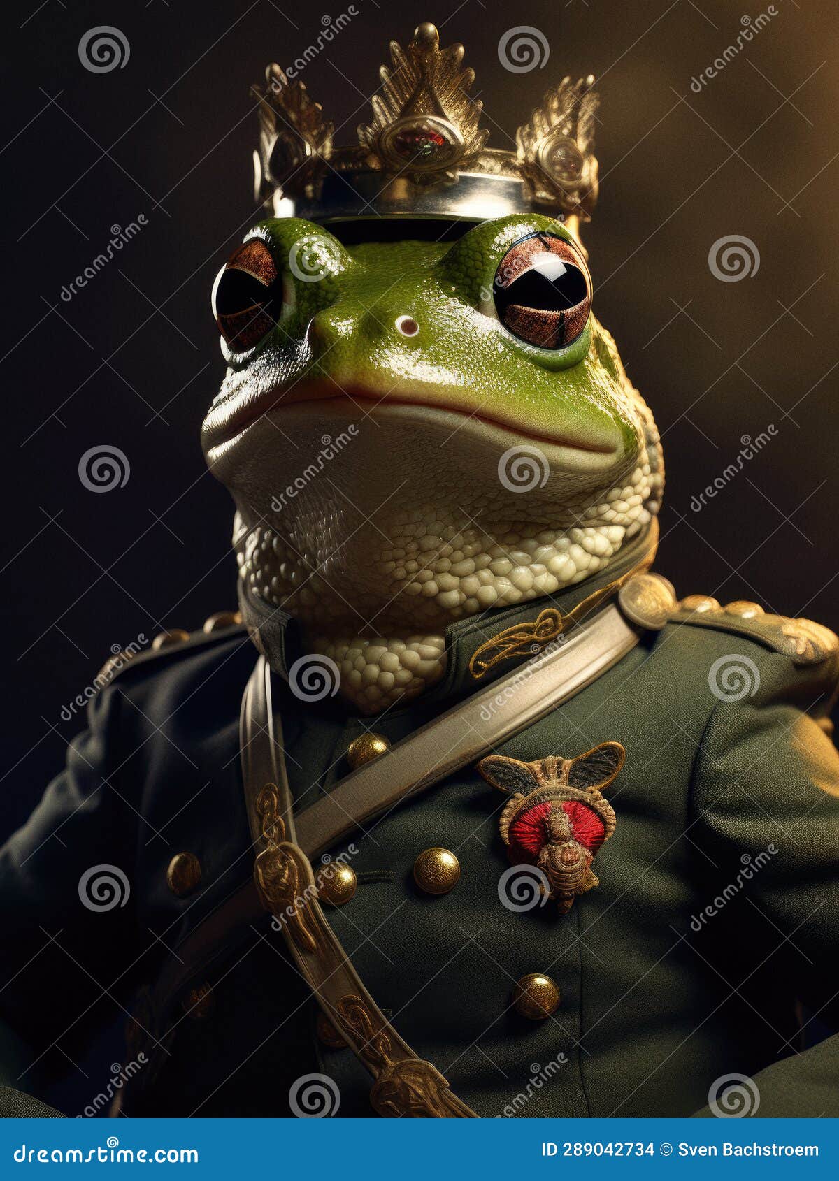 Frog with Crown and Uniform Stock Photo - Image of frog, toad: 289042734