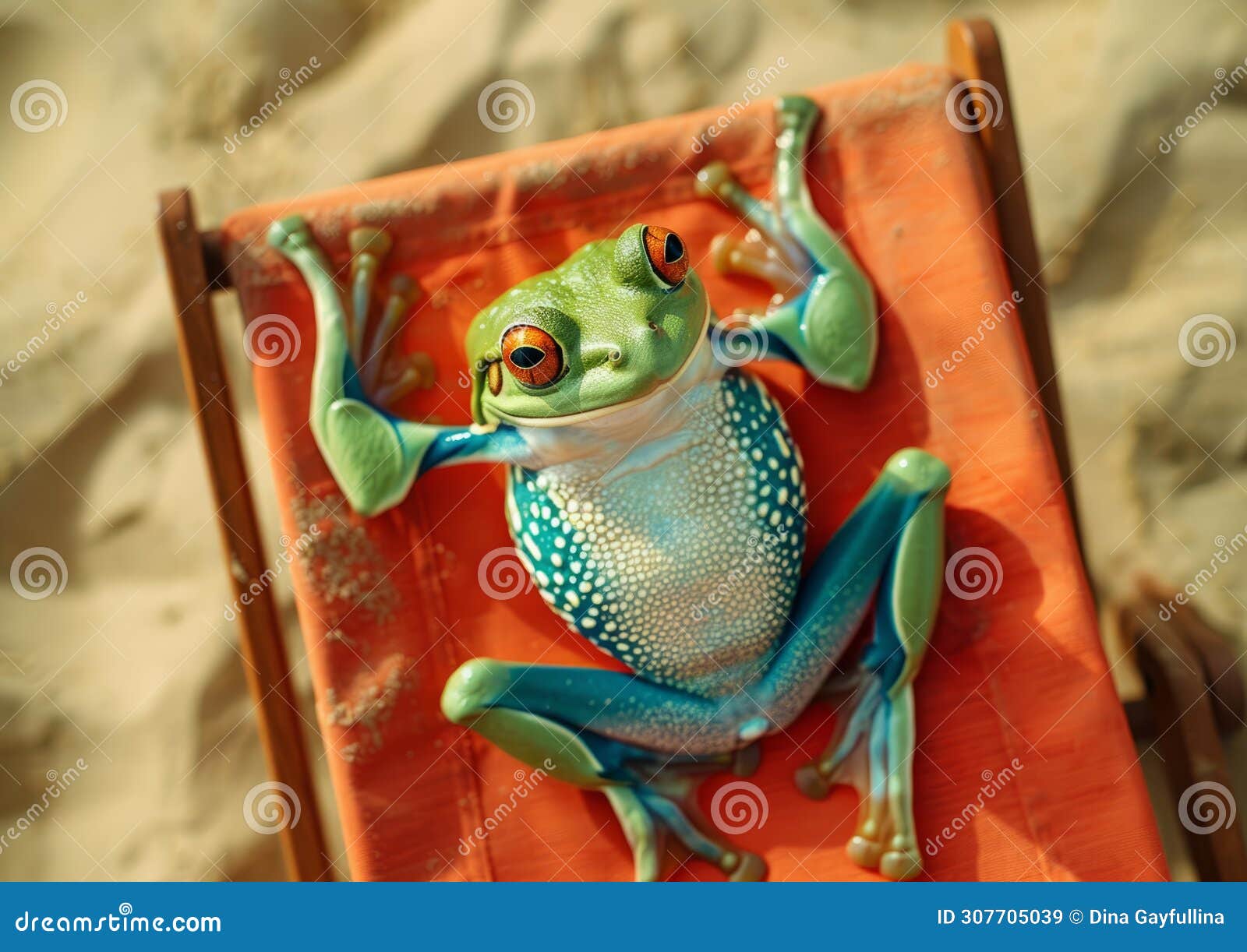 Frog on a Deck Chair on the Beach at the Sea. Summer Vacation Concept ...