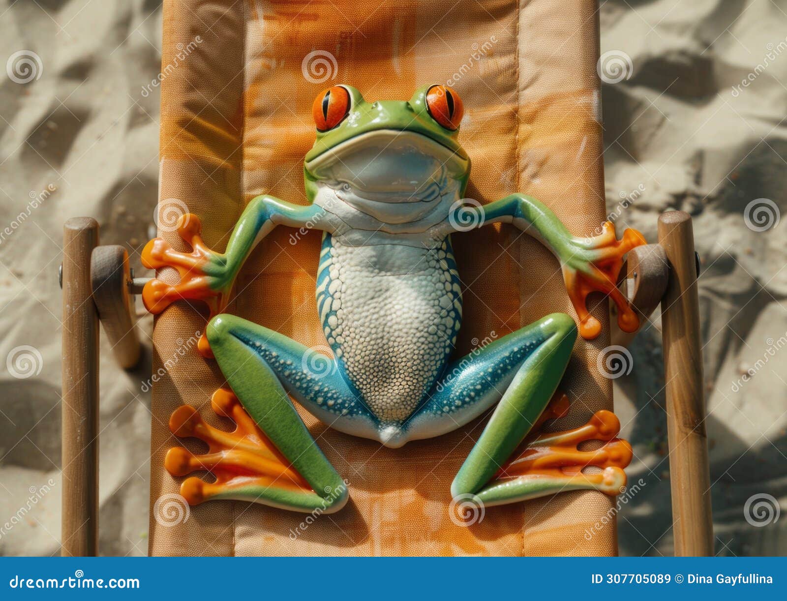 Frog on a Deck Chair on the Beach at the Sea. Summer Vacation Concept ...