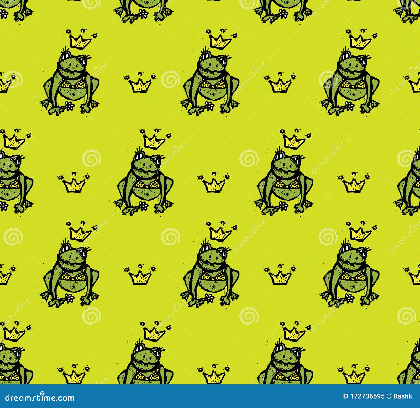 Frog Doodles Princess In Crown Seamless Pattern Cartoon Vector ...