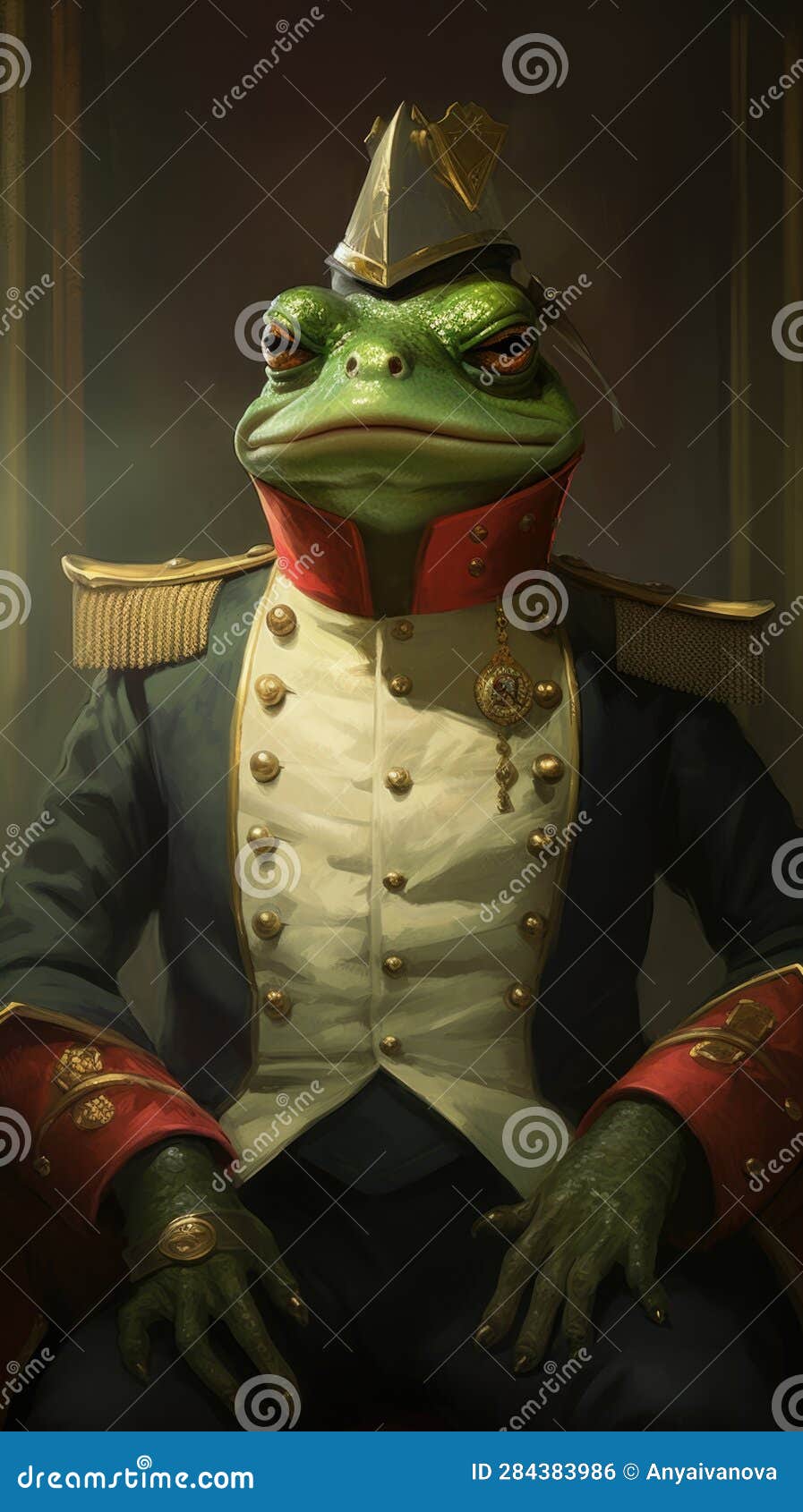 A Frog Dressed in a Military Uniform Sitting on a Chair. Generative AI ...
