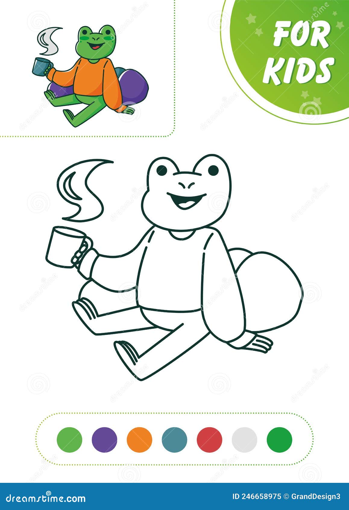 The Frog Drinks Tea. Cute Toad. Vector Illustration Coloring Book for ...