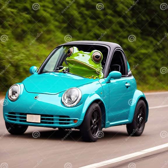 Frog Driving a Tiny Car Created with Generative AI Stock Illustration ...