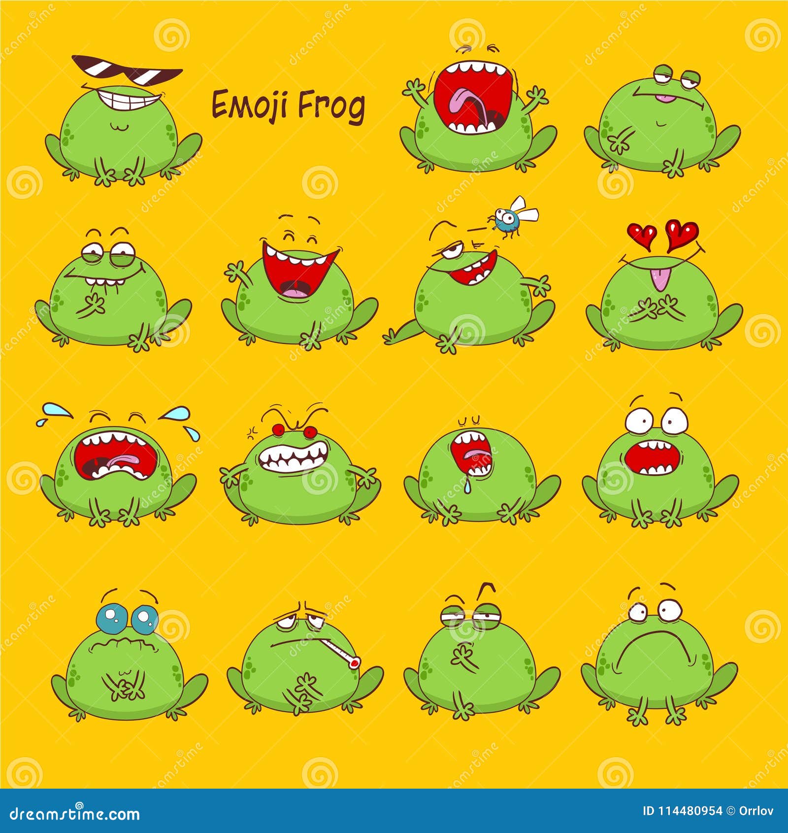 Frog Emoji, Toad Smile Icons Set Stock Vector - Illustration of pack ...