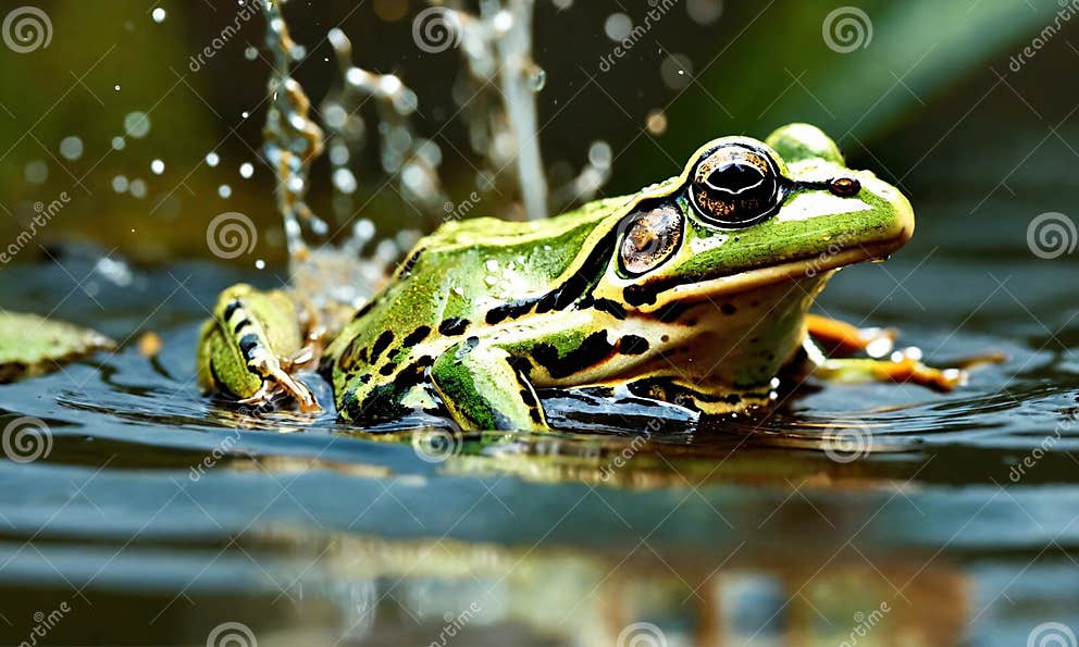 Frog Falls into Water with a Splash of Splashes Stock Illustration ...