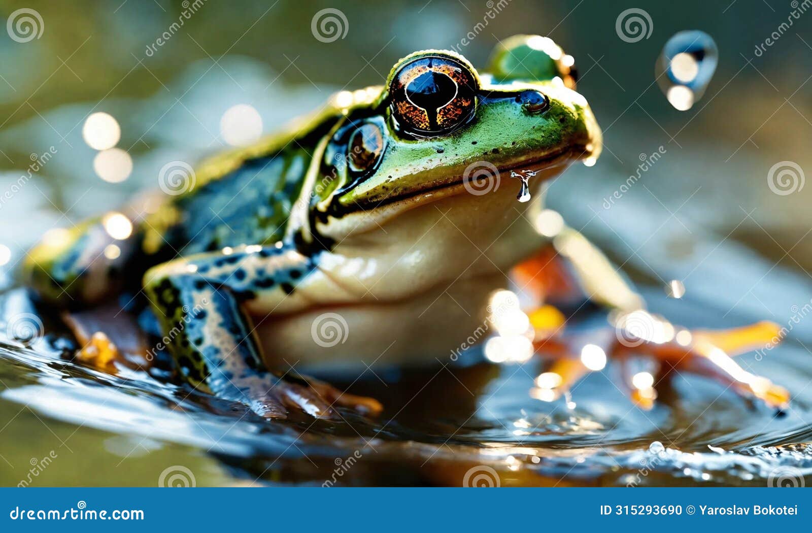 Frog Falls into Water with a Splash of Splashes Stock Illustration ...