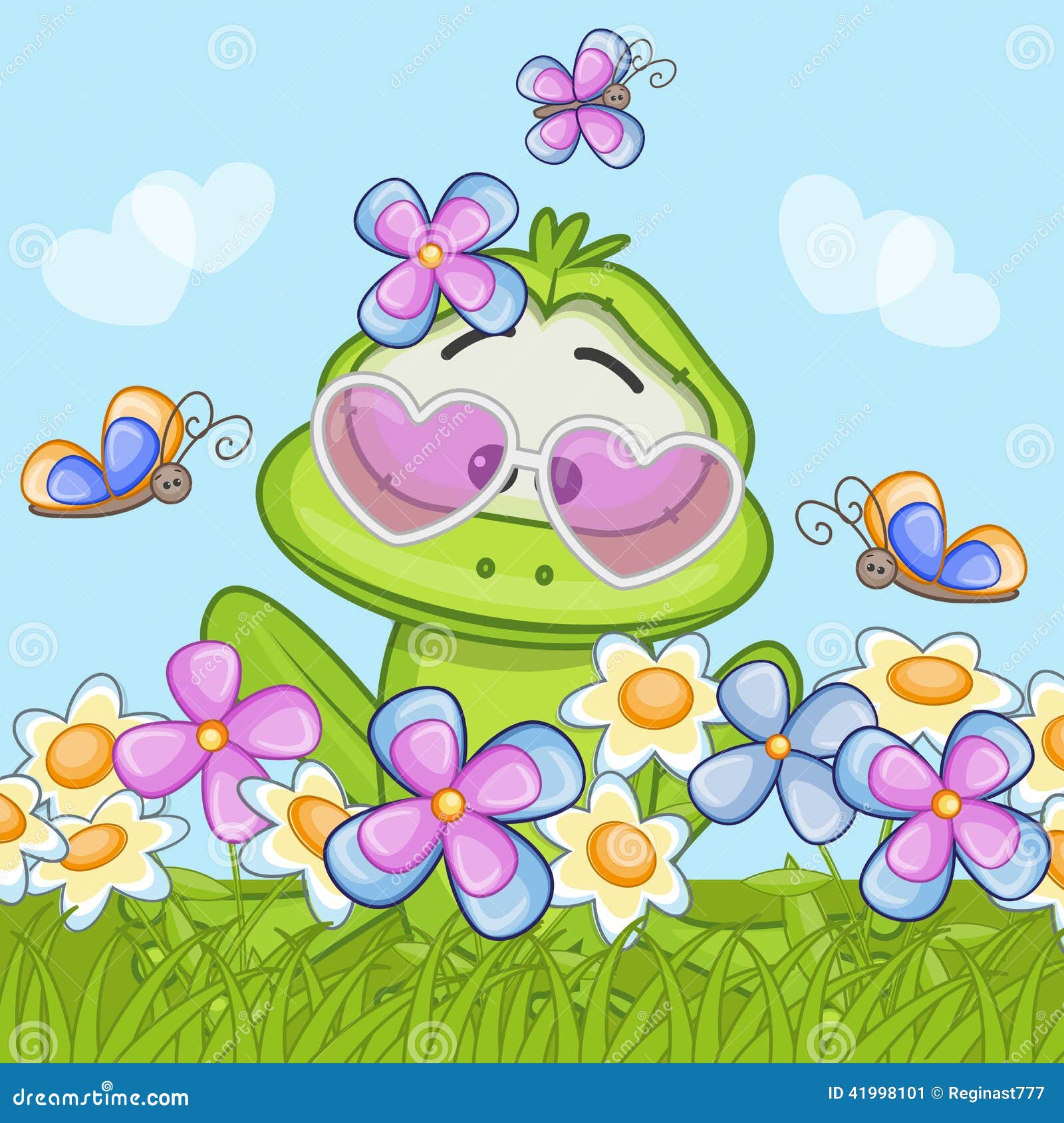 Frog with flowers stock vector. Illustration of advertisement - 41998101