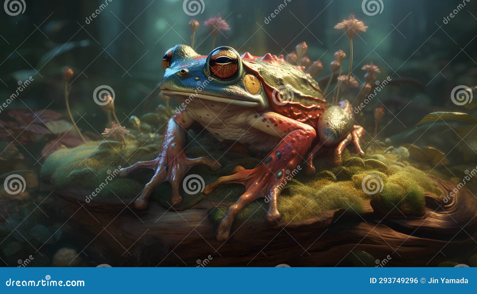 Frog in the Forest. 3D Rendering. Fantasy Illustration Stock ...
