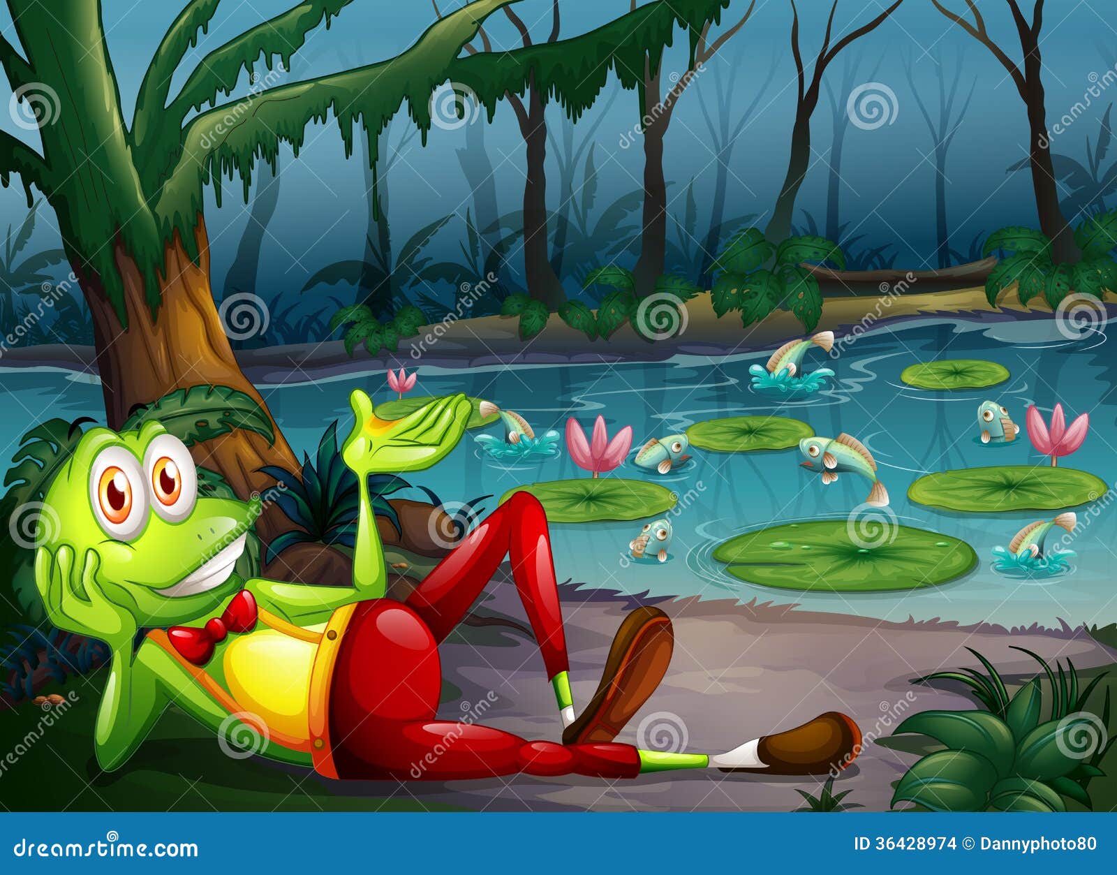 A Frog in the Forest Resting Near the Pond Stock Vector - Illustration ...