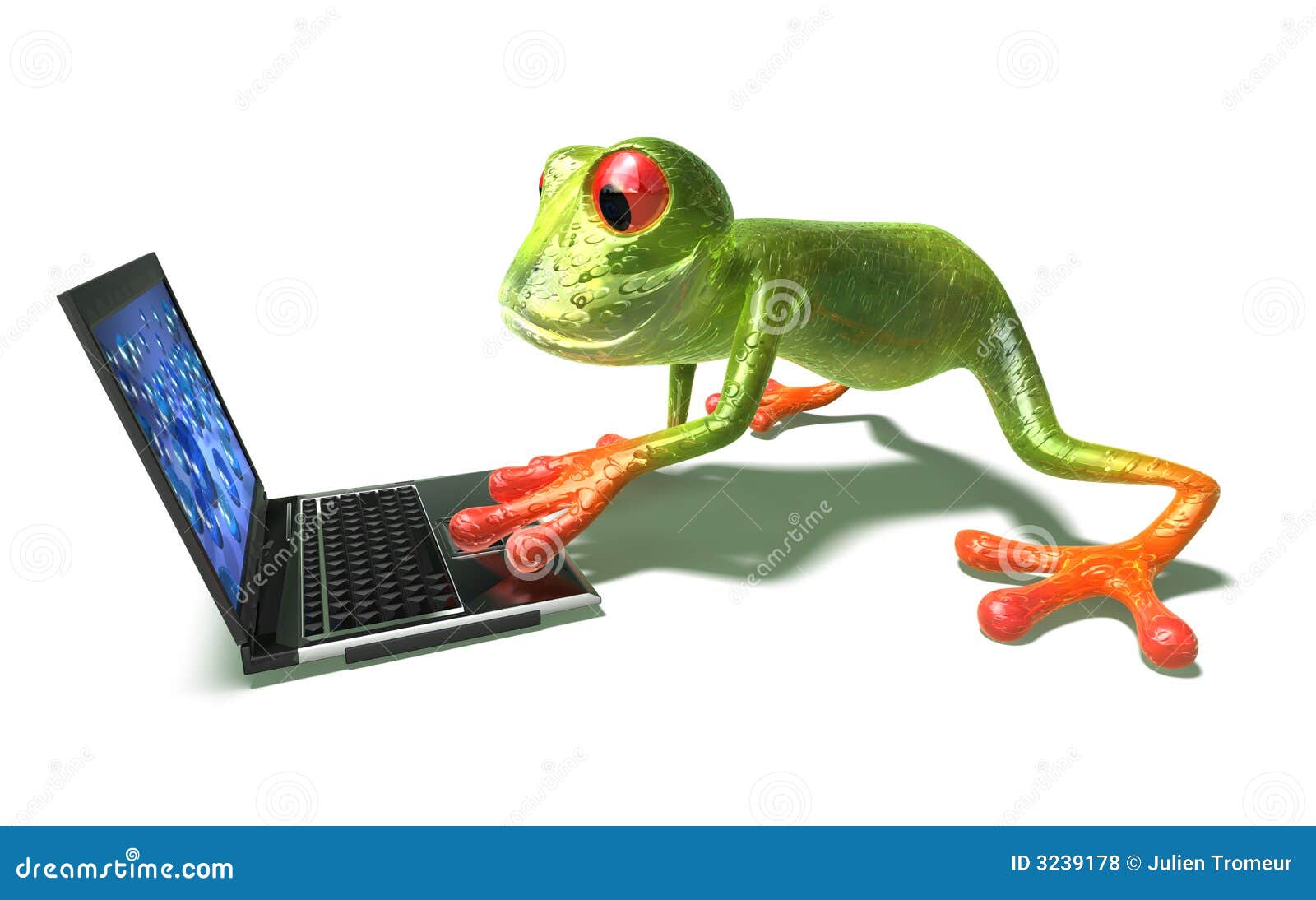 Frog in front of a laptop stock illustration. Illustration of nature ...