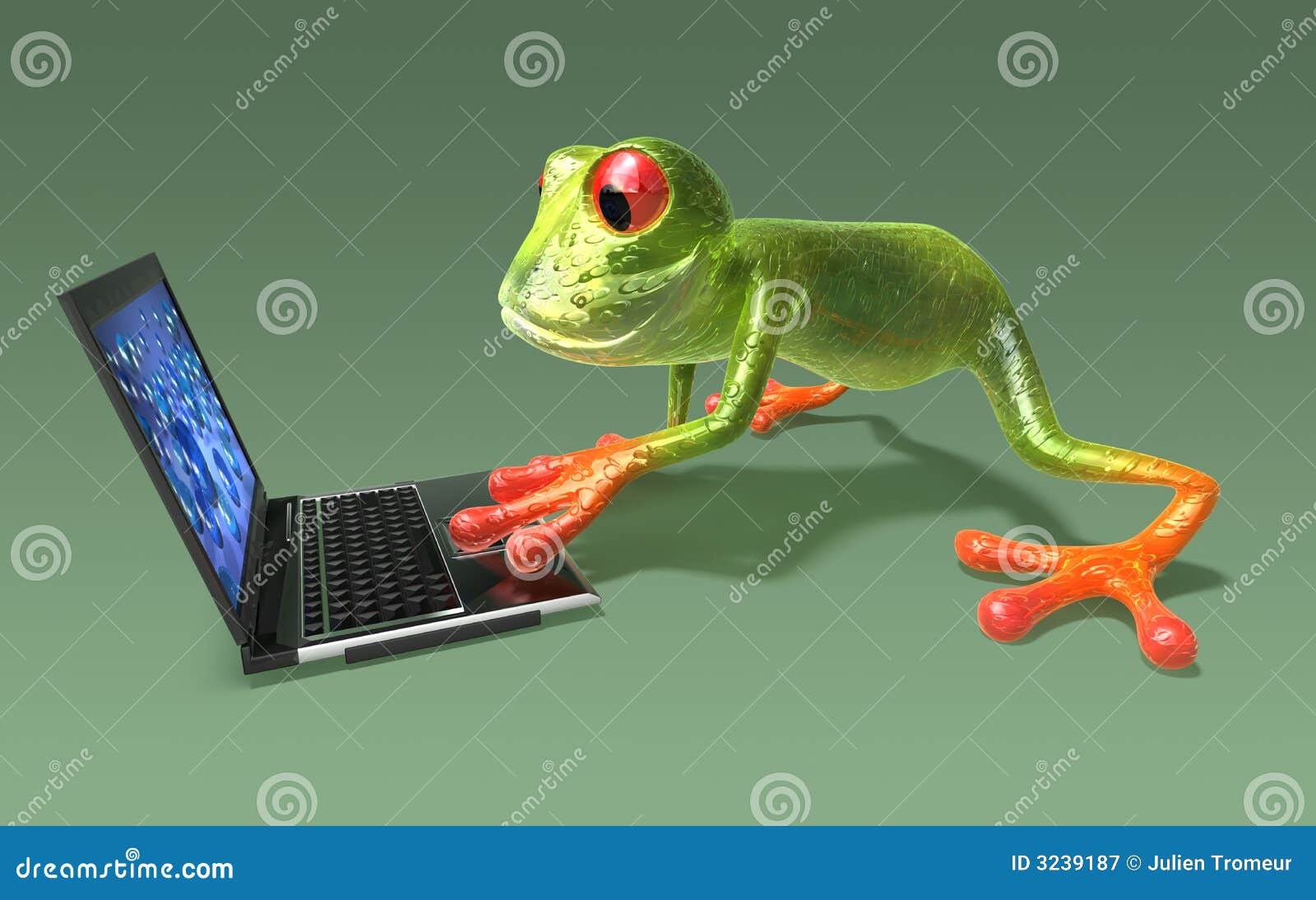 Frog in front of a laptop stock illustration. Illustration of amphibian ...