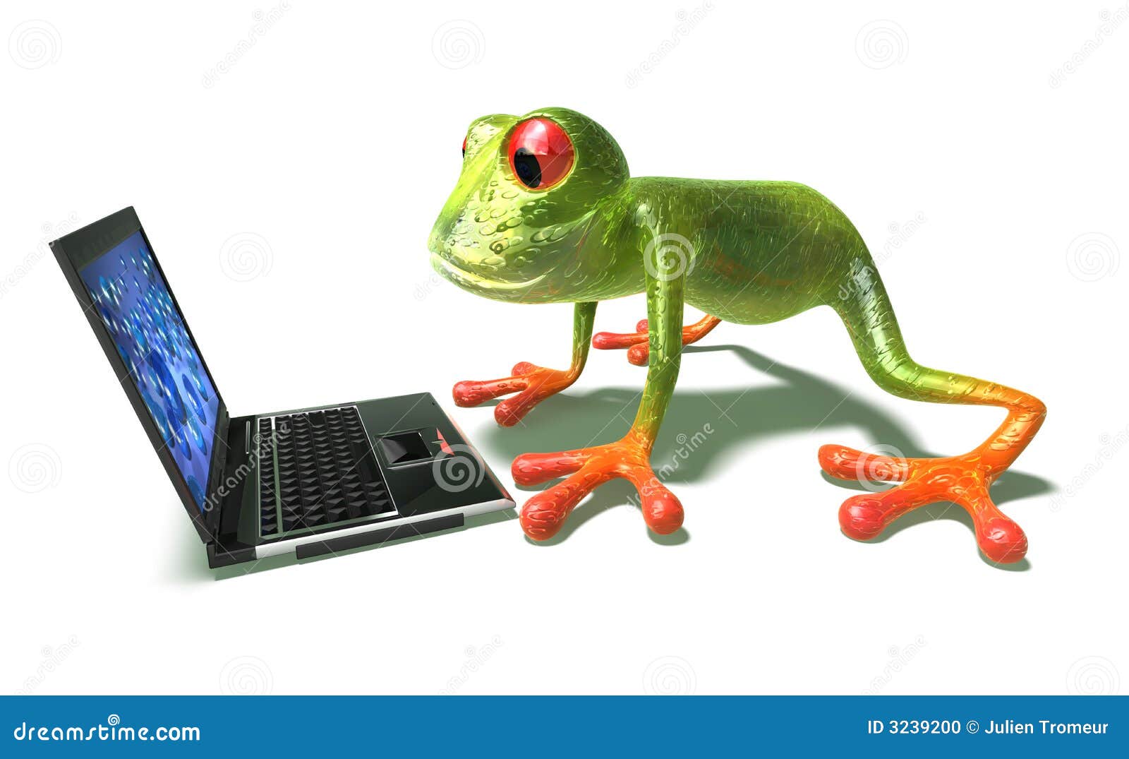 Frog in front of a laptop stock illustration. Illustration of jump ...