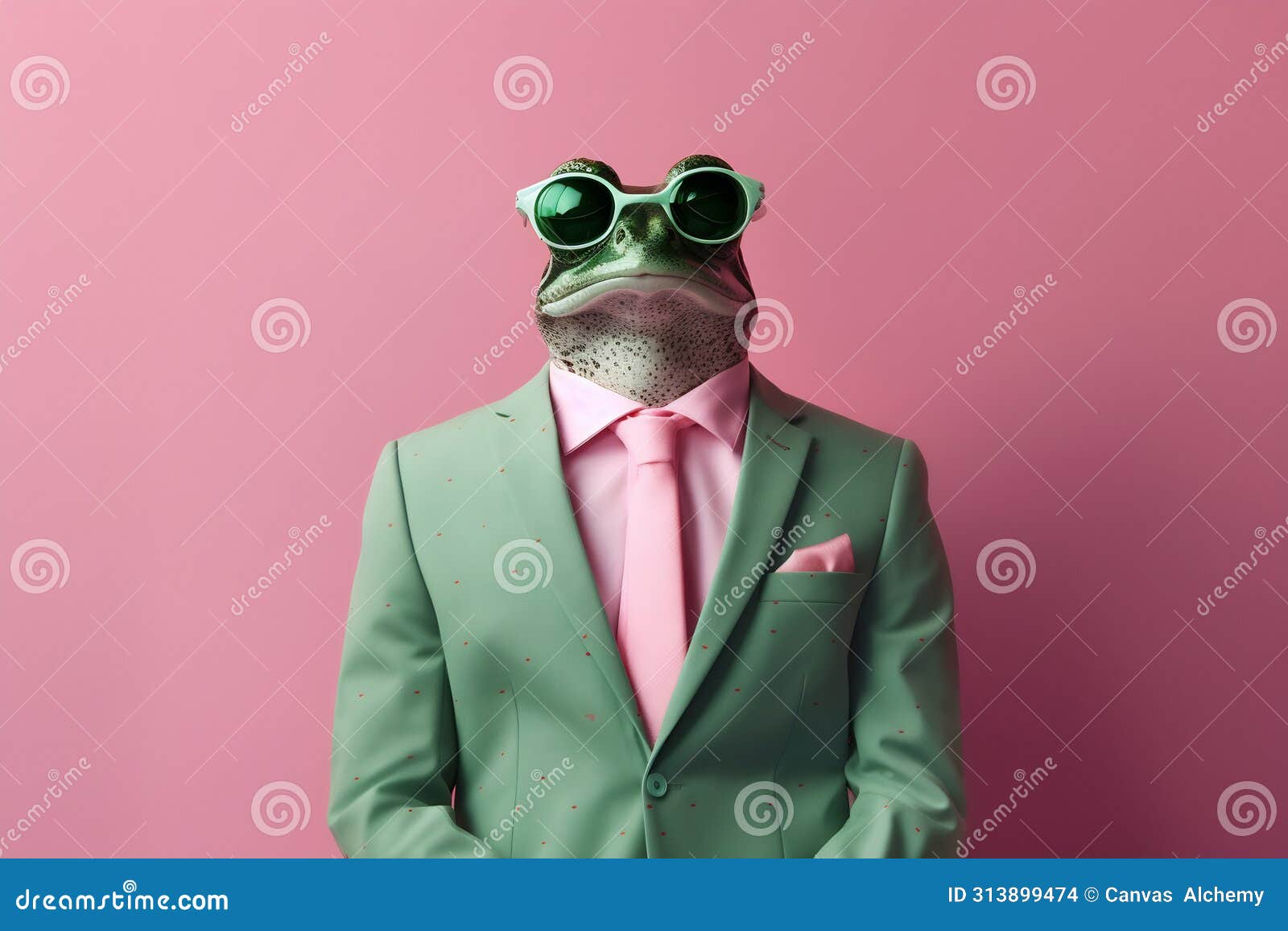 Frog in a Green Jacket and Pink Tie Stock Illustration - Illustration ...