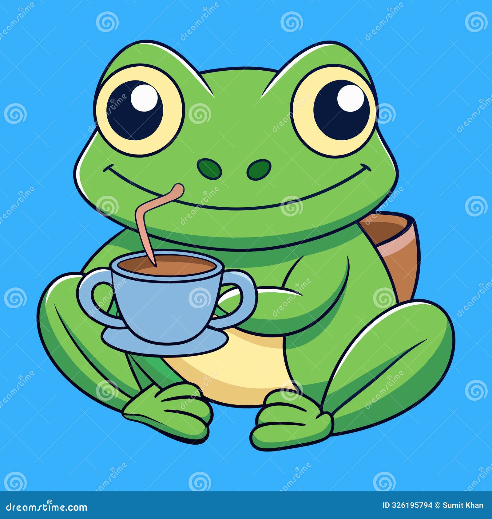 Frog Having Tea Vector Graphic Design Stock Illustration - Illustration ...