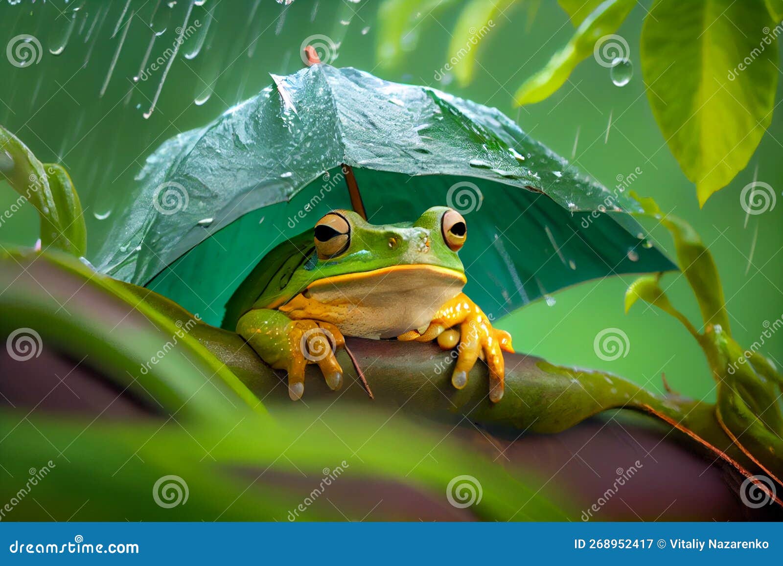 Frog Hiding from the Rain Under an Umbrella. AI Generated Stock ...