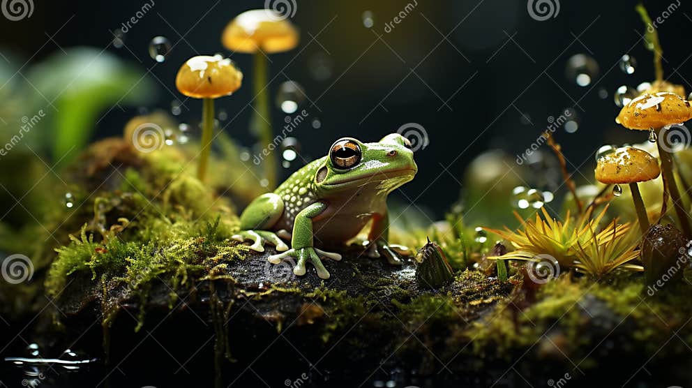 Frog Hiding Under the Big Leaf from the Rain. Generative AI Stock Image ...