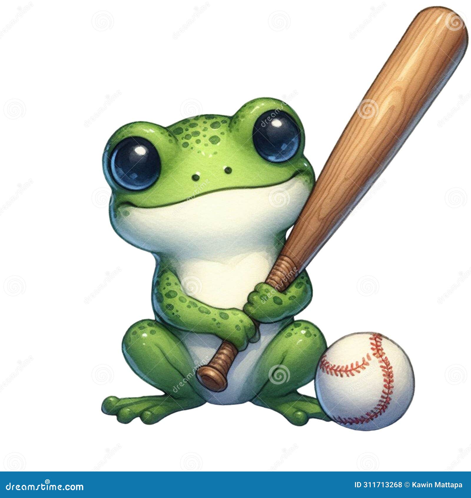 Frog Holding a Baseball Bat Clipart Watercolor Stock Vector ...