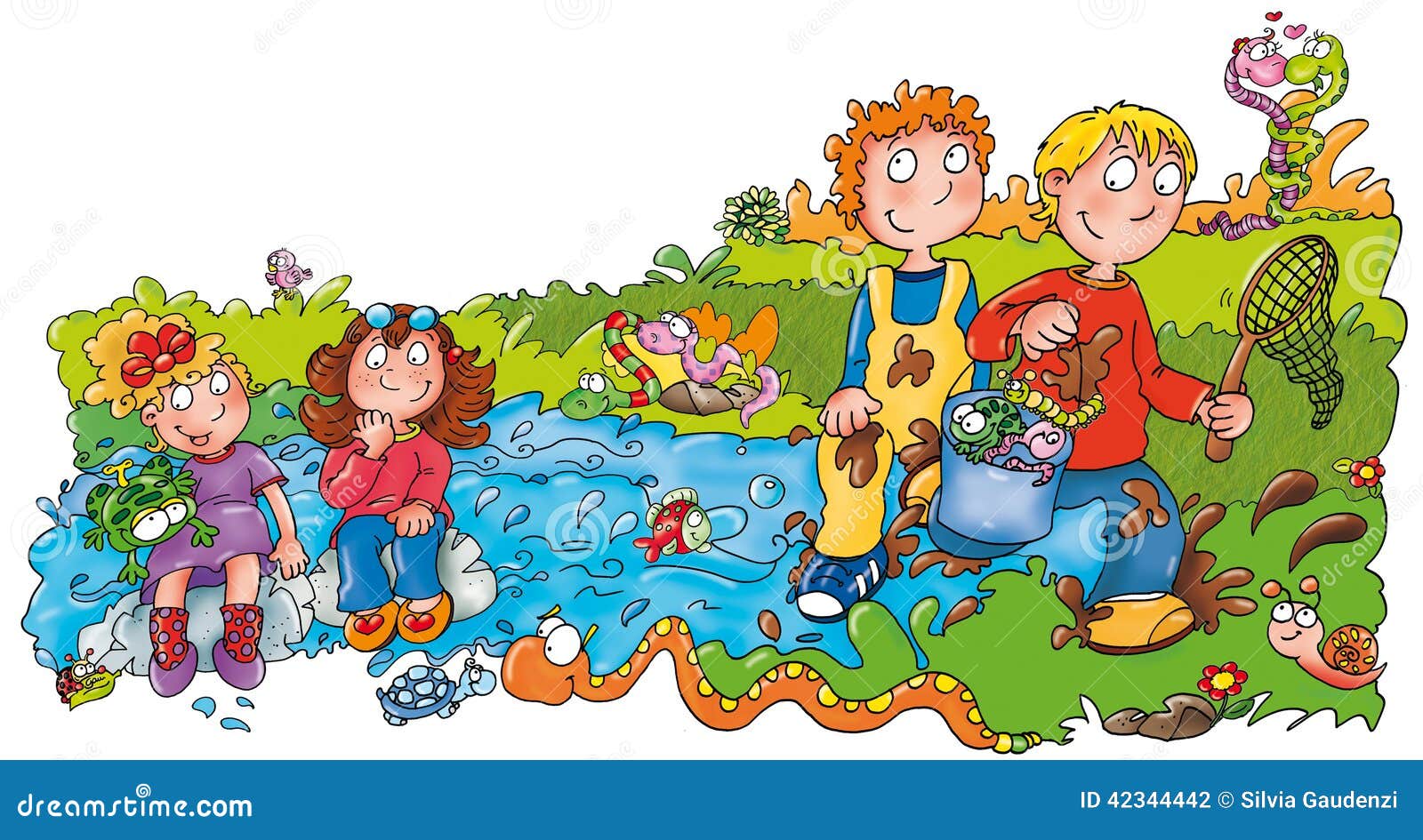 Frog hunting stock illustration. Illustration of children - 42344442