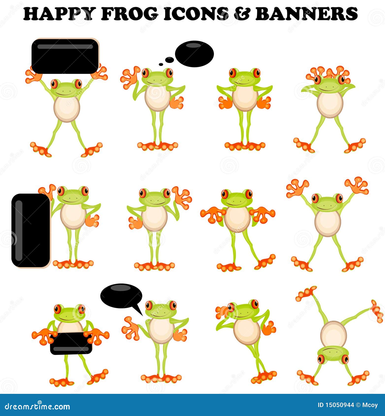 Frog Icons with Blank Sign Design Elements Stock Illustration ...
